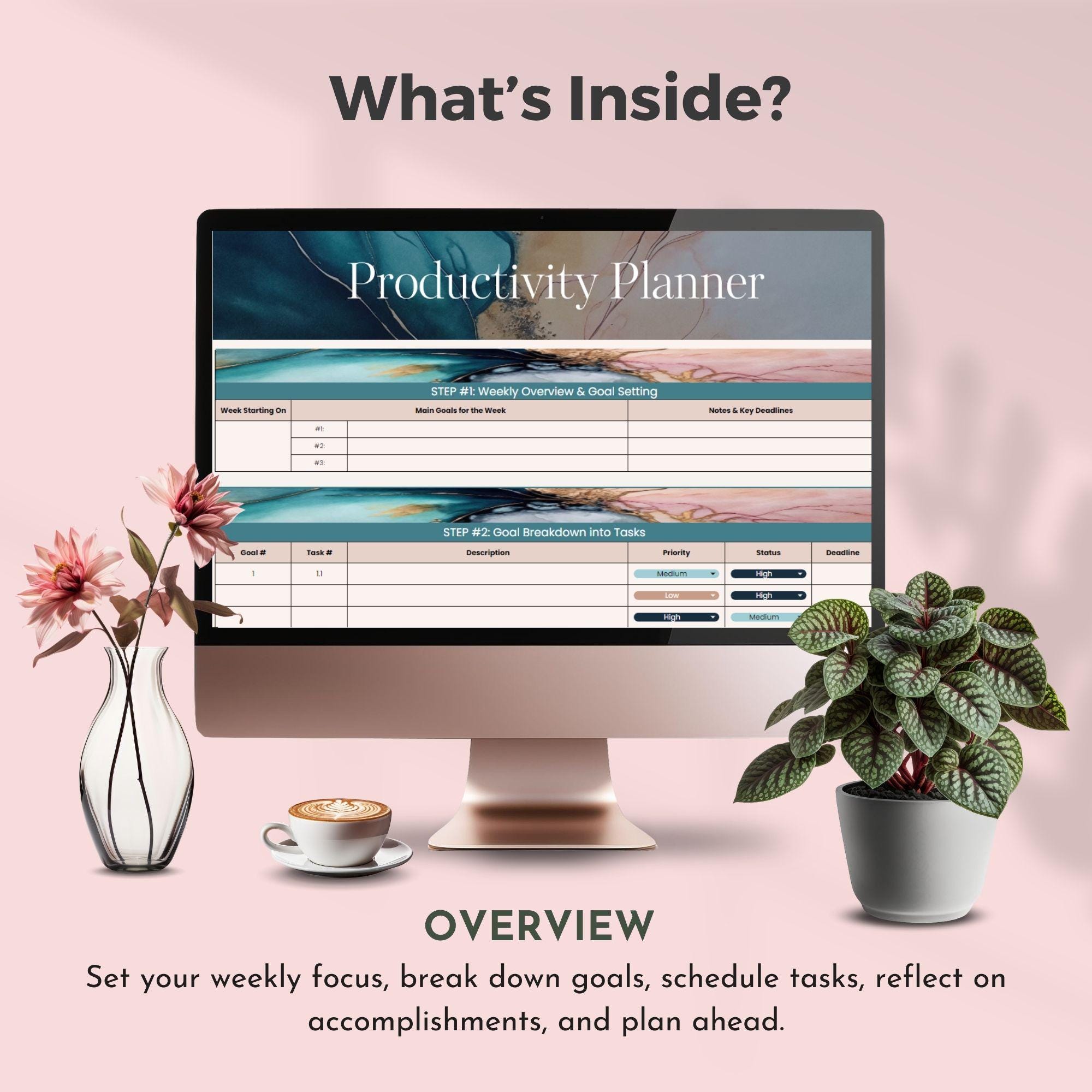 Productivity Spreadsheet Weekly Planner Google Sheet Task Tracker ...
