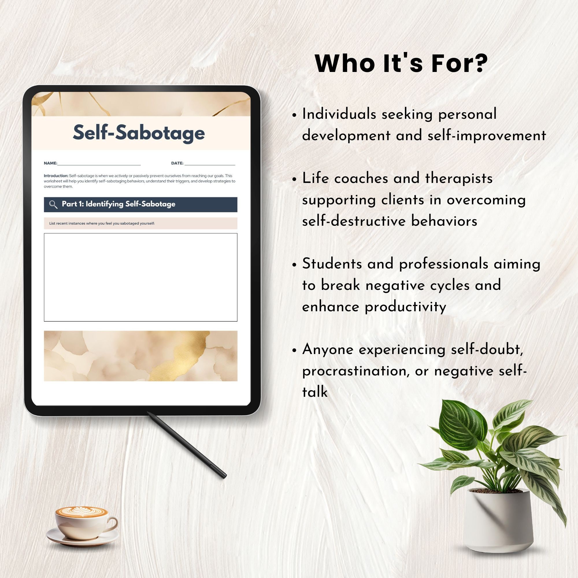 Self Sabotage Worksheets Template Canva Therapy Worksheets Self ...