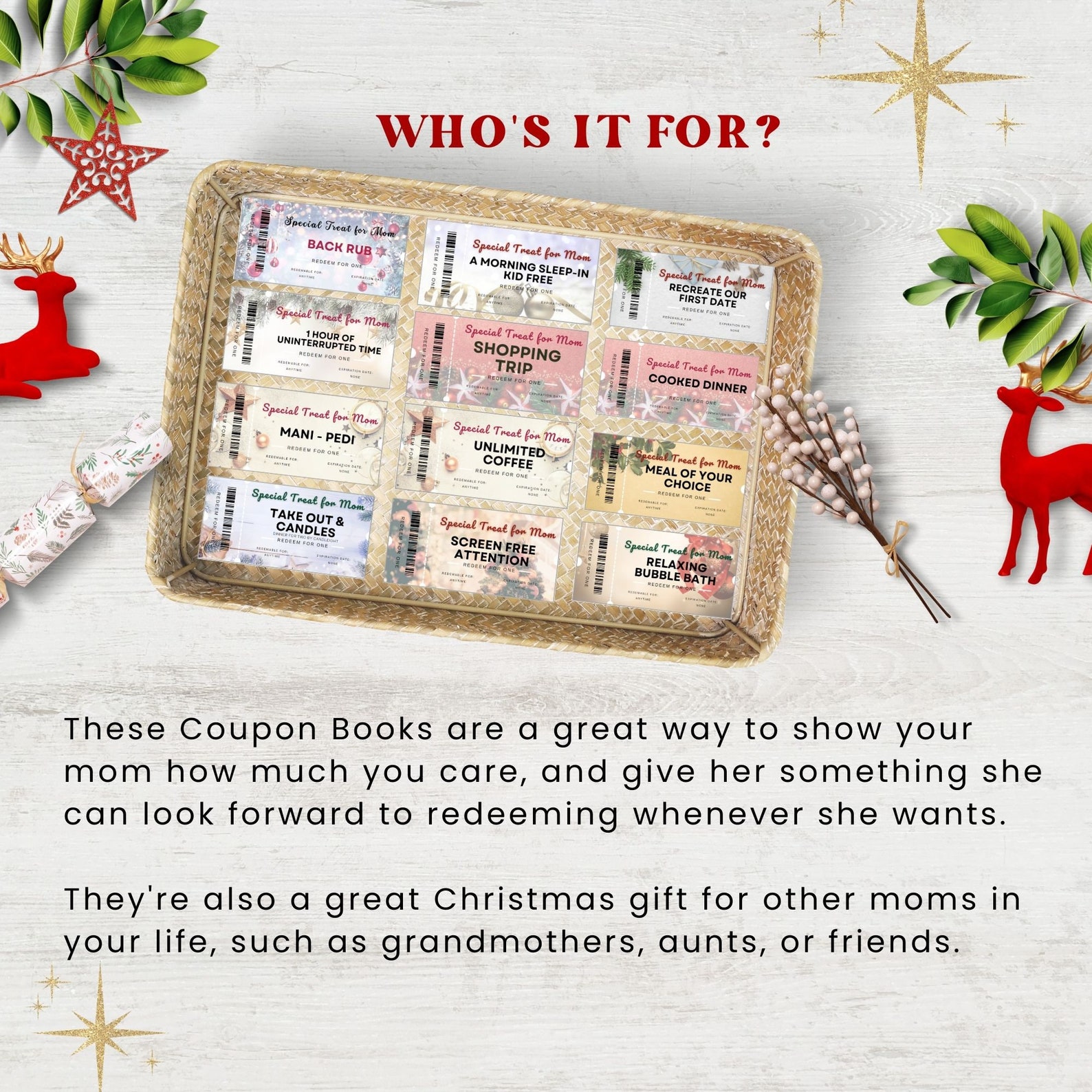 Christmas Coupon for Mom Printable Holiday Gift Voucher Love Coupon ...