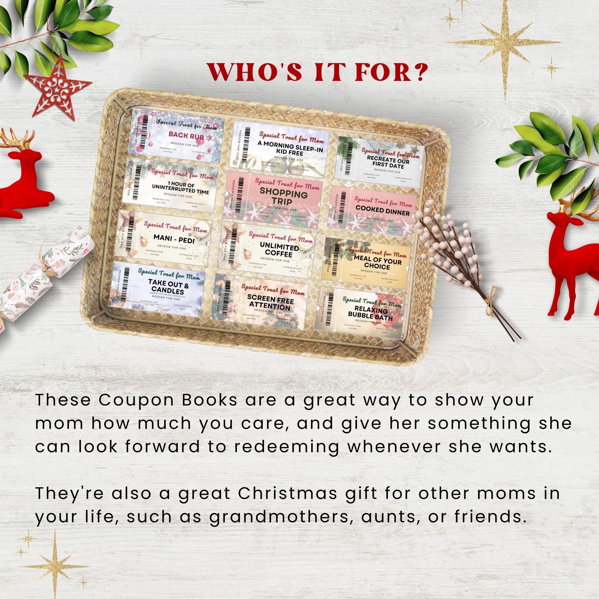 Christmas Coupon for Mom Printable Holiday Gift Voucher Love Coupon ...