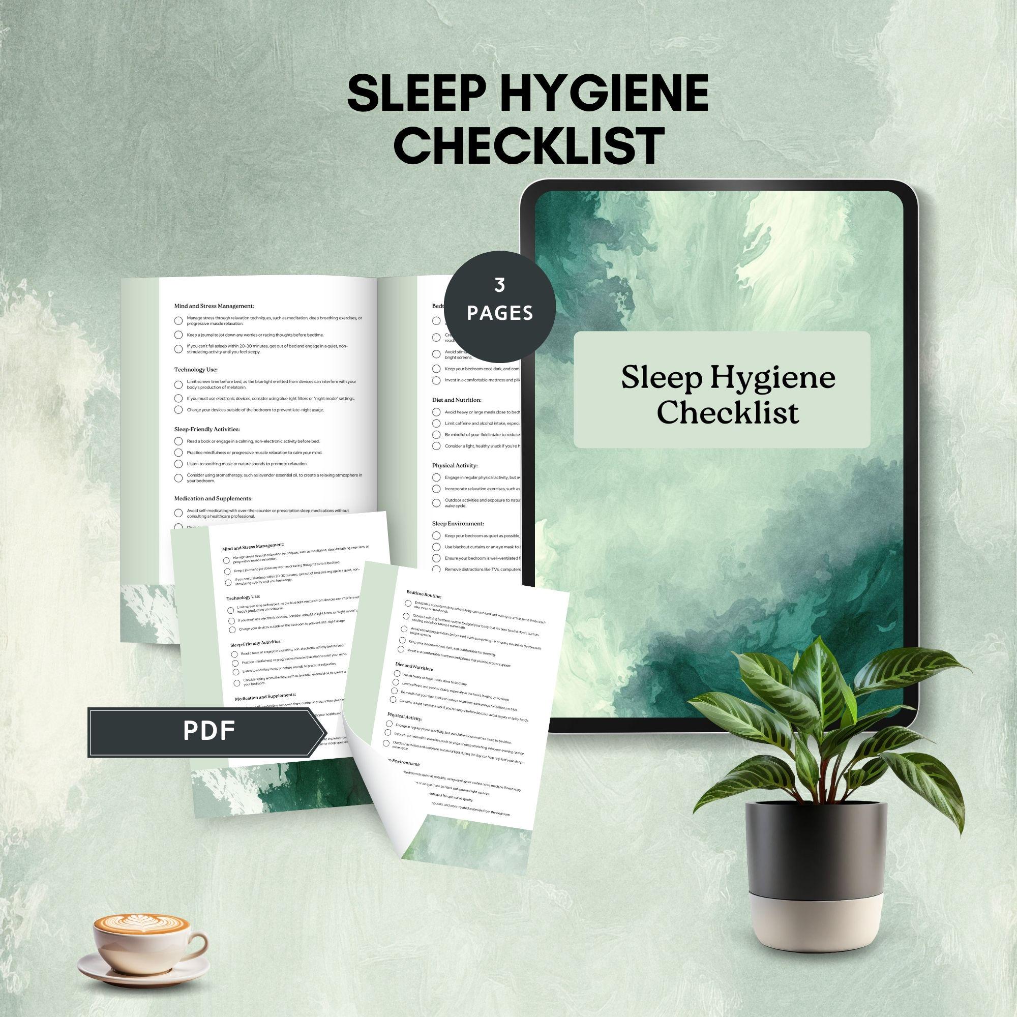 Sleep Hygiene Checklist Sleep Tracker Printable Bedtime Diary Improve ...