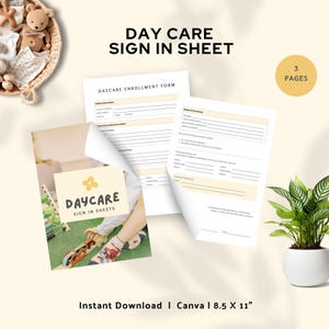 Day Care Sign in Sheet Nursery Enrollment Form Kindergarten ...