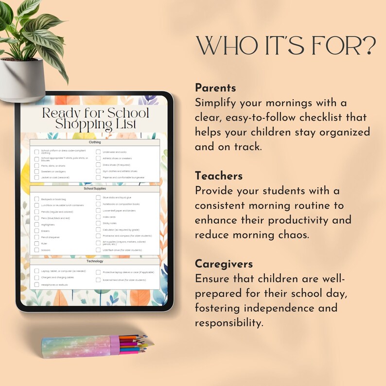 Ready for School Checklist Shopping List Back to School Planner ...