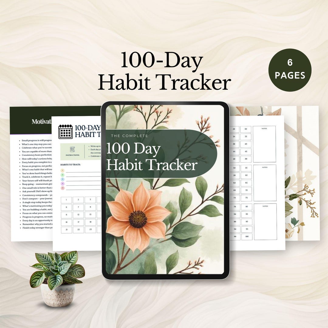 100 Day Habit Tracker Printable Goal Setting Planner Daily Productivity ...