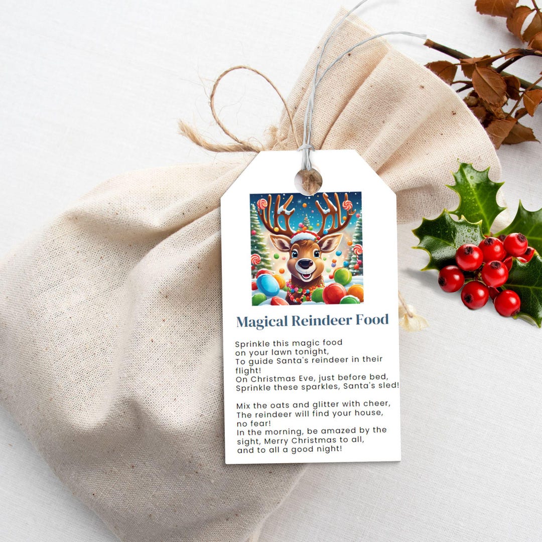 Reindeer Food Tag Magical Cute Reindeer Treat Label Christmas Eve Kid ...