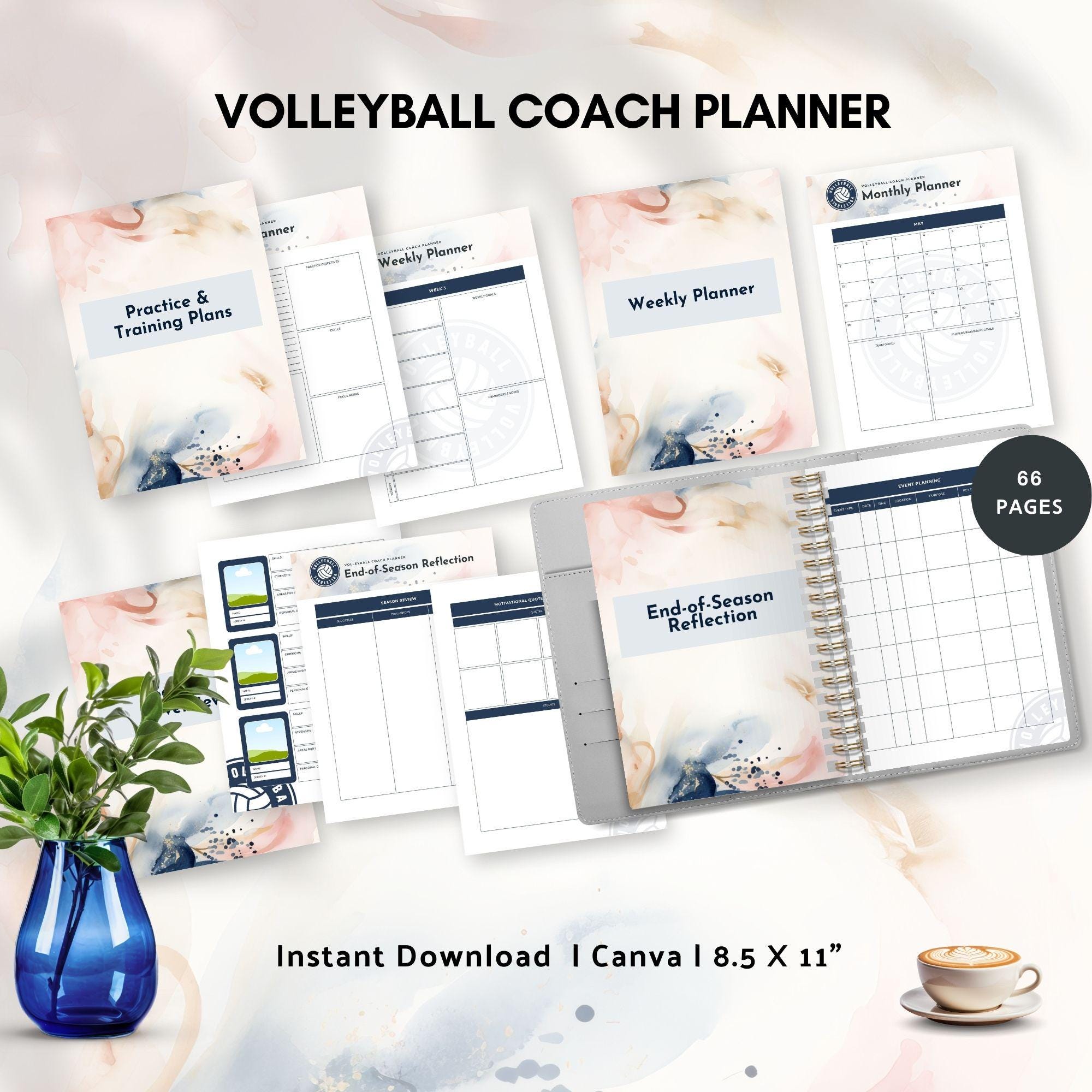 Volleyball Coach Planner Printable Coaching Volleyball Organizer Sports ...