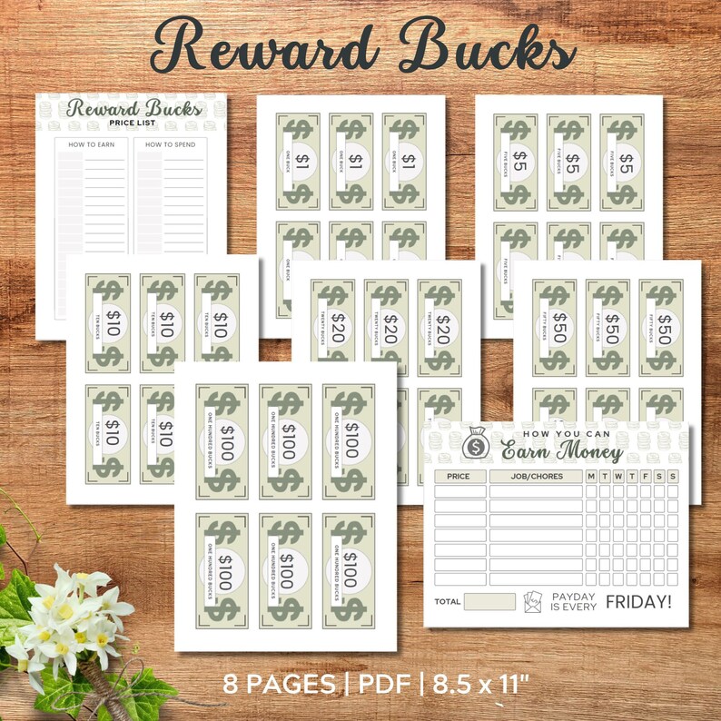 Kids Reward Bucks and Chart Classroom Good Behavior Bucks Mom Bucks ...