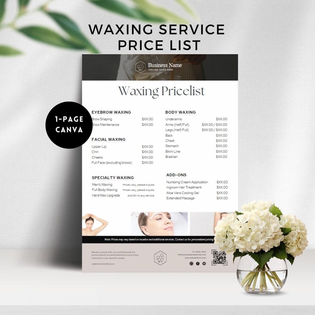 Waxing Services Price List Template Canva Brazilian Waxing Bikini Flyer ...