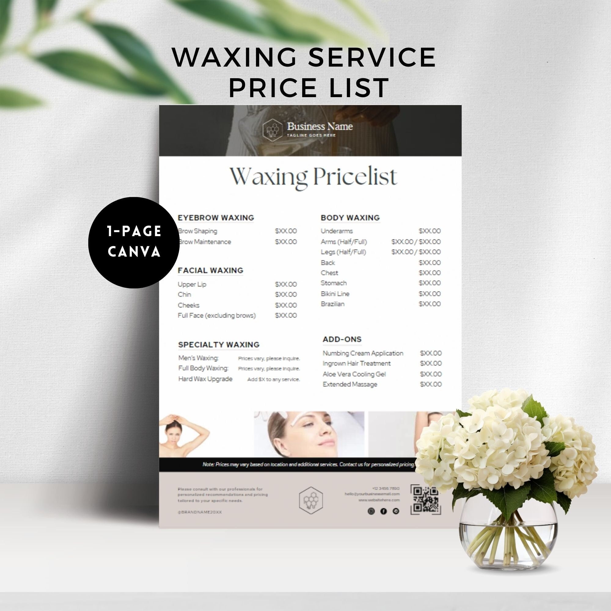 Waxing Services Price List Template Canva Brazilian Waxing Bikini Flyer ...