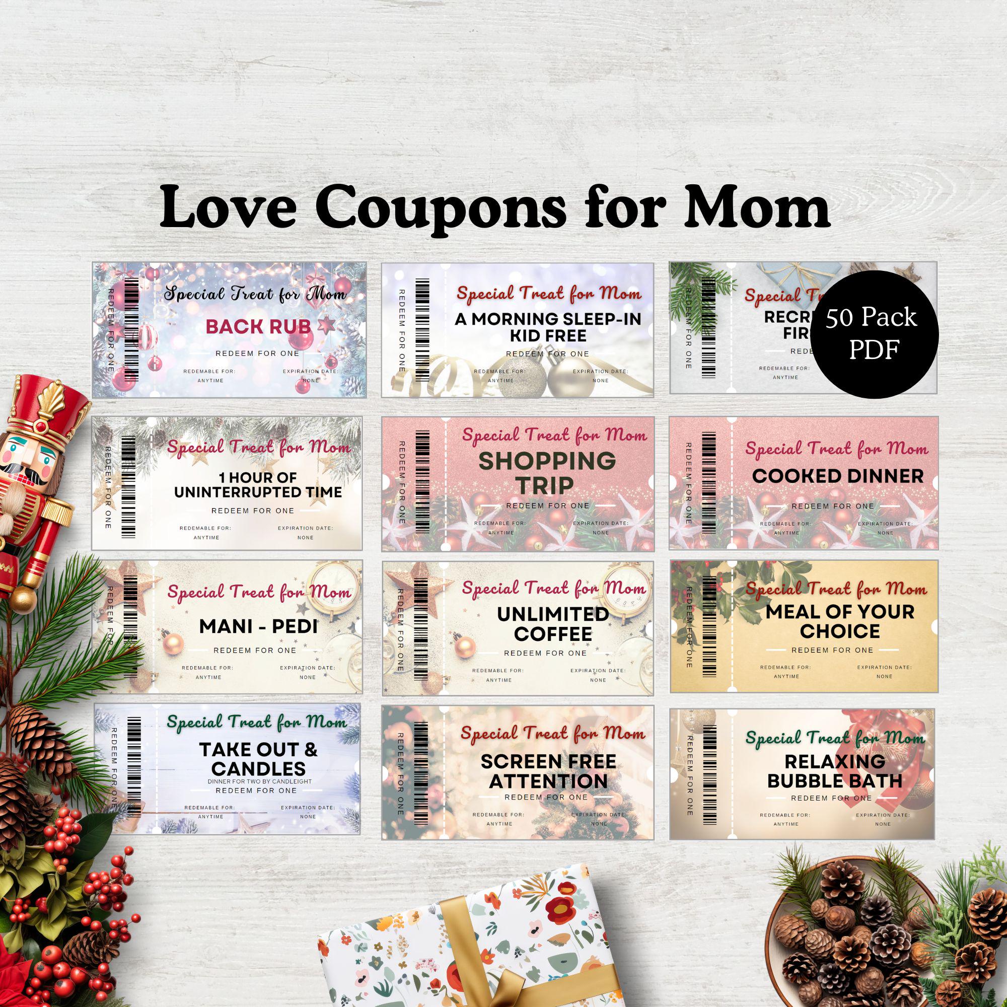 Christmas Coupon for Mom Printable Holiday Gift Voucher Love Coupon ...
