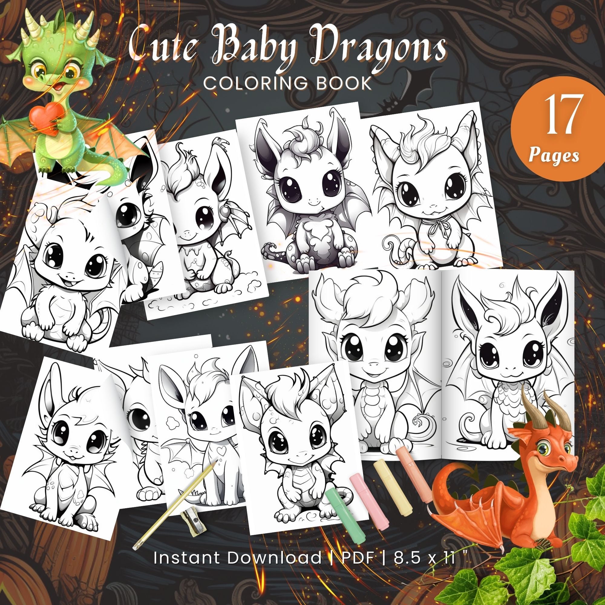 Cute Baby Dragon Coloring Page Spooky but Cute Coloring Book Cute ...
