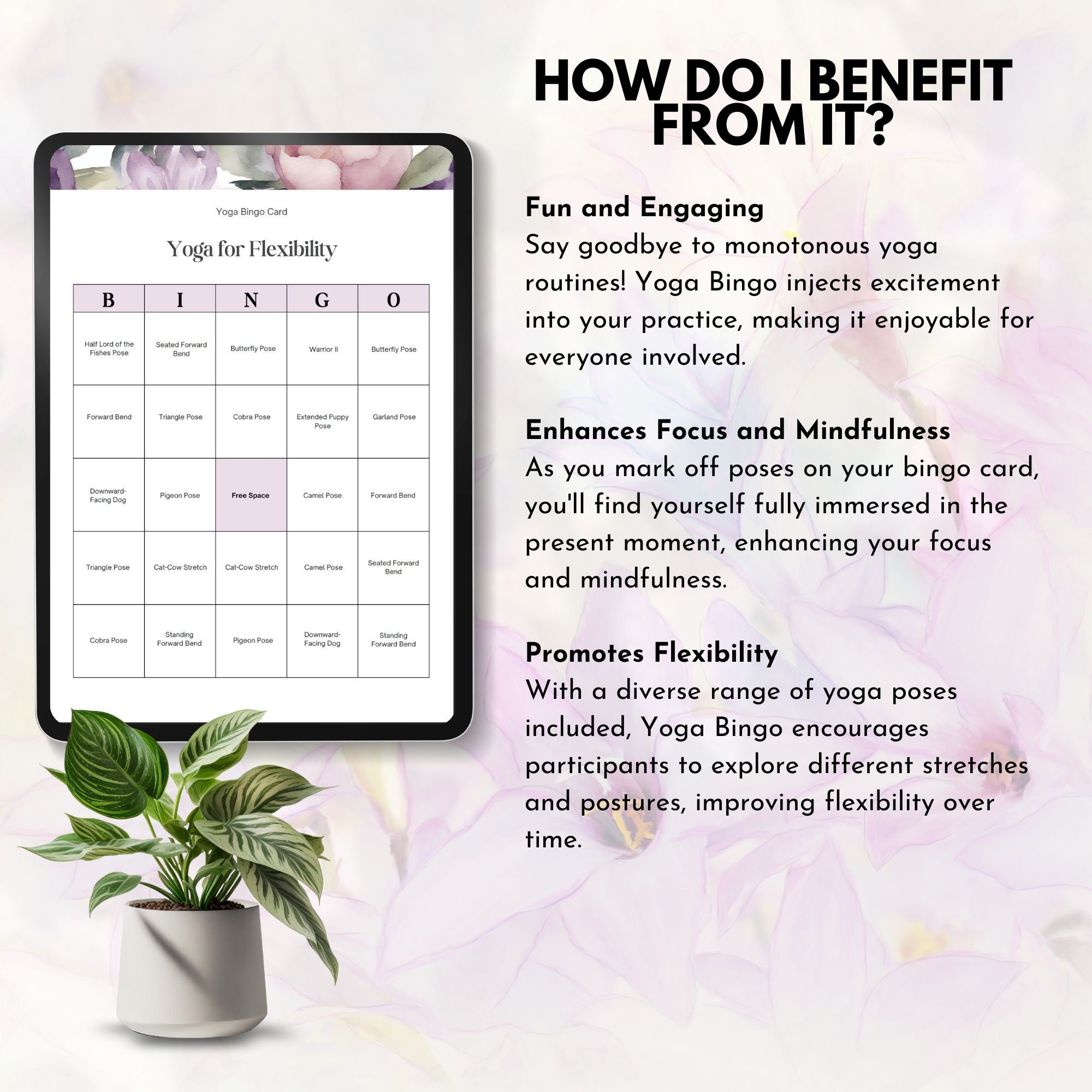 Yoga Bingo for Kids Yoga Game Printable Wellness Bingo Fitness Activity ...