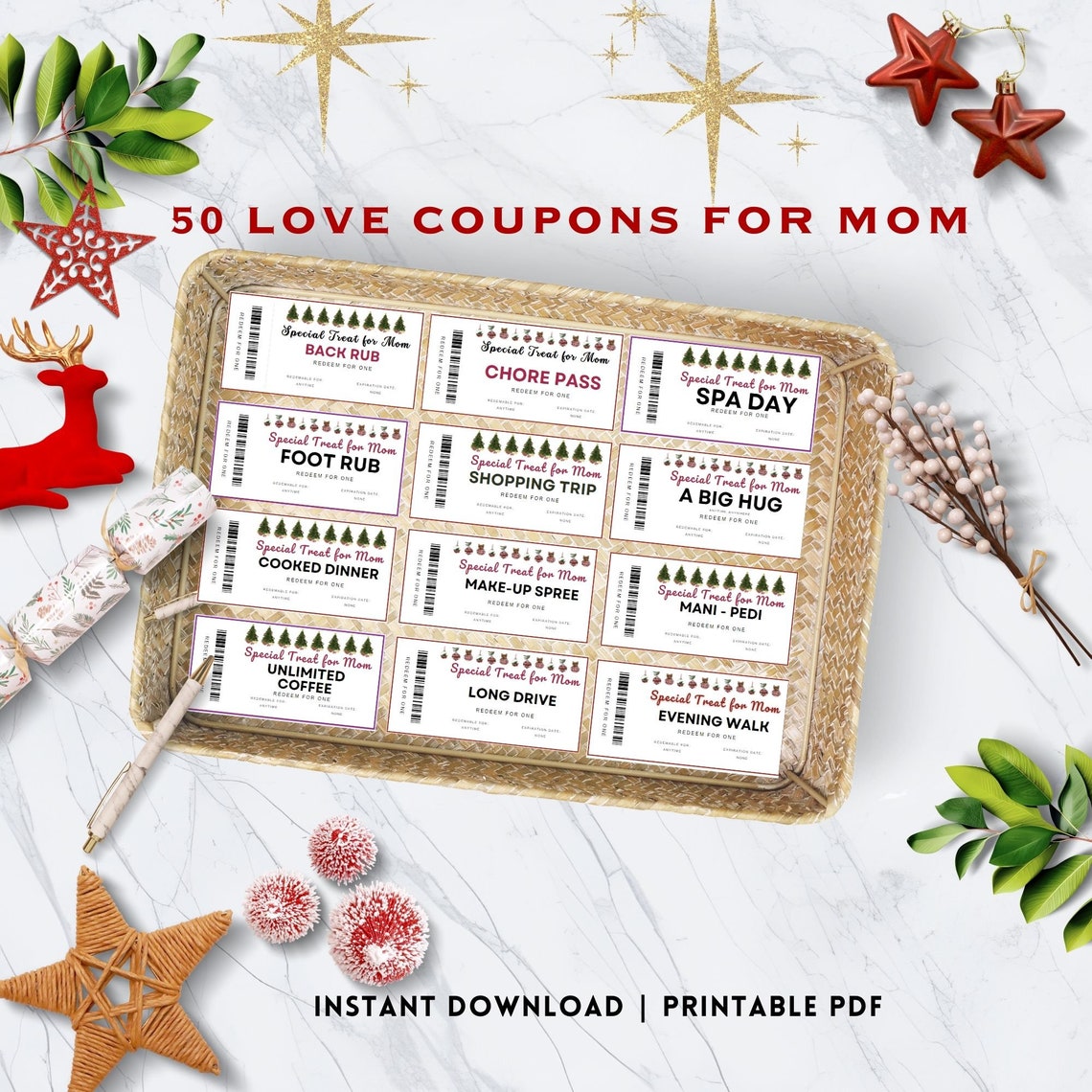 Christmas Coupon for Mom Printable Holiday Gift Voucher Love Coupon ...