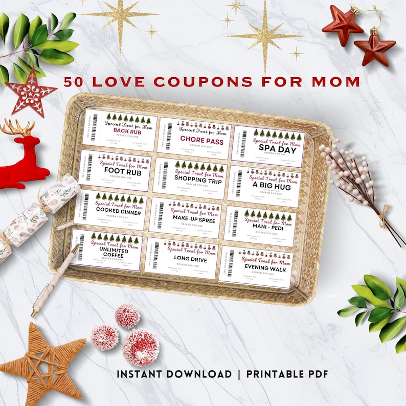 Christmas Coupon for Mom Printable Holiday Gift Voucher Love Coupon ...