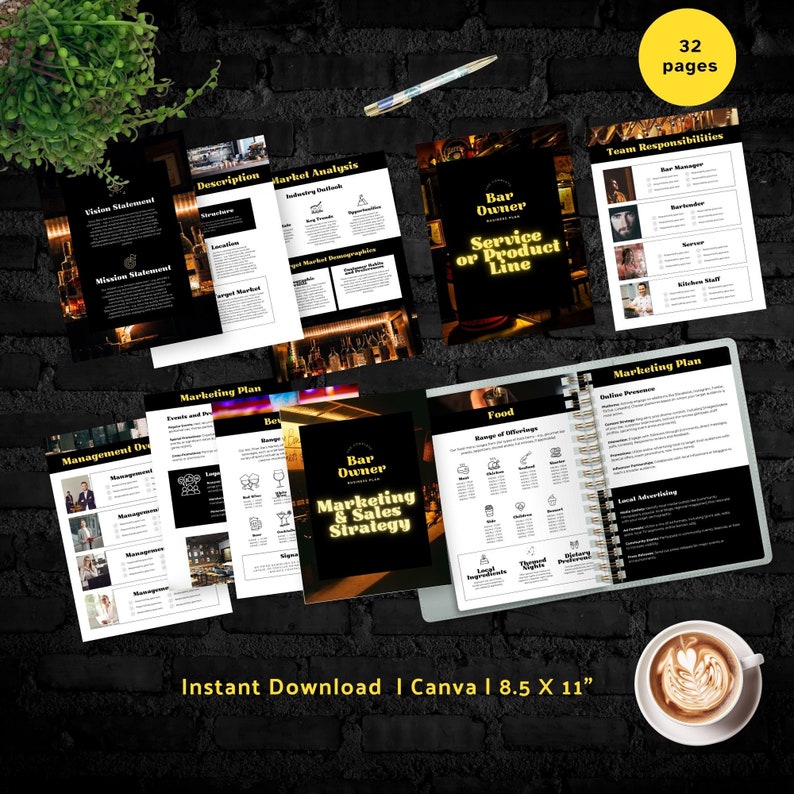 Business Plan Template Bar Nightclub Business Planner Cocktail Lounge ...