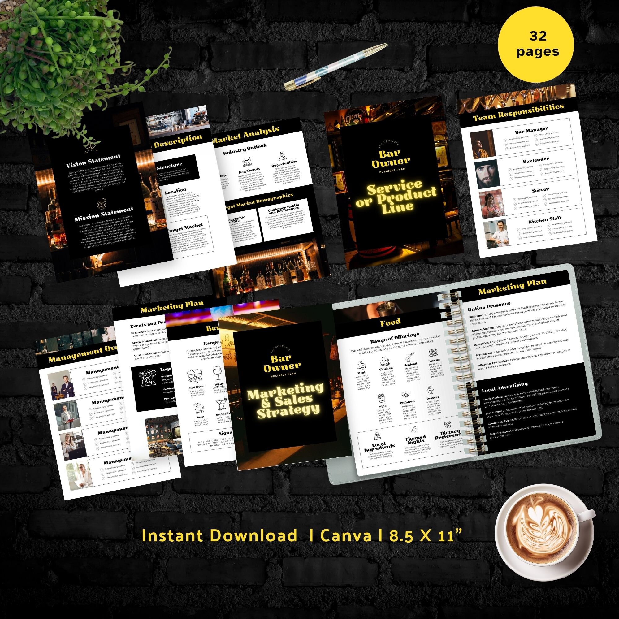 Business Plan Template Bar Nightclub Business Planner Cocktail Lounge ...