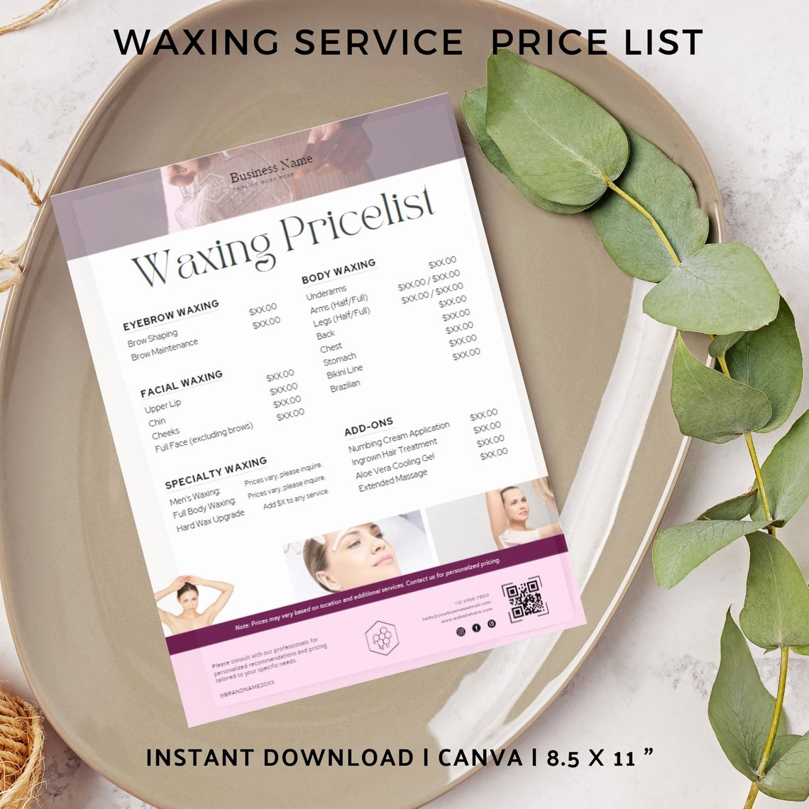Waxing Services Price List Template Canva Brazilian Waxing Bikini Flyer ...