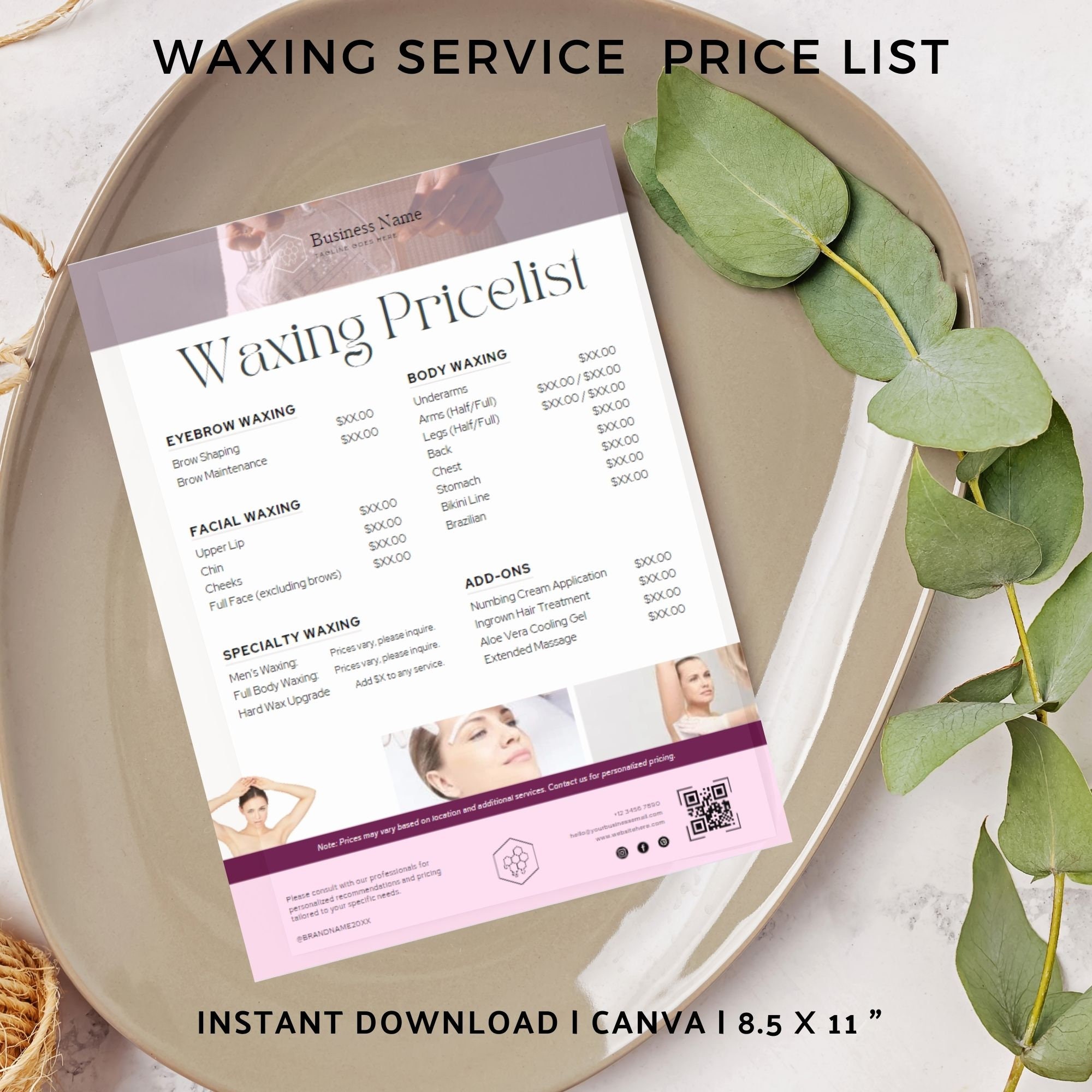 Waxing Services Price List Template Canva Brazilian Waxing Bikini Flyer ...