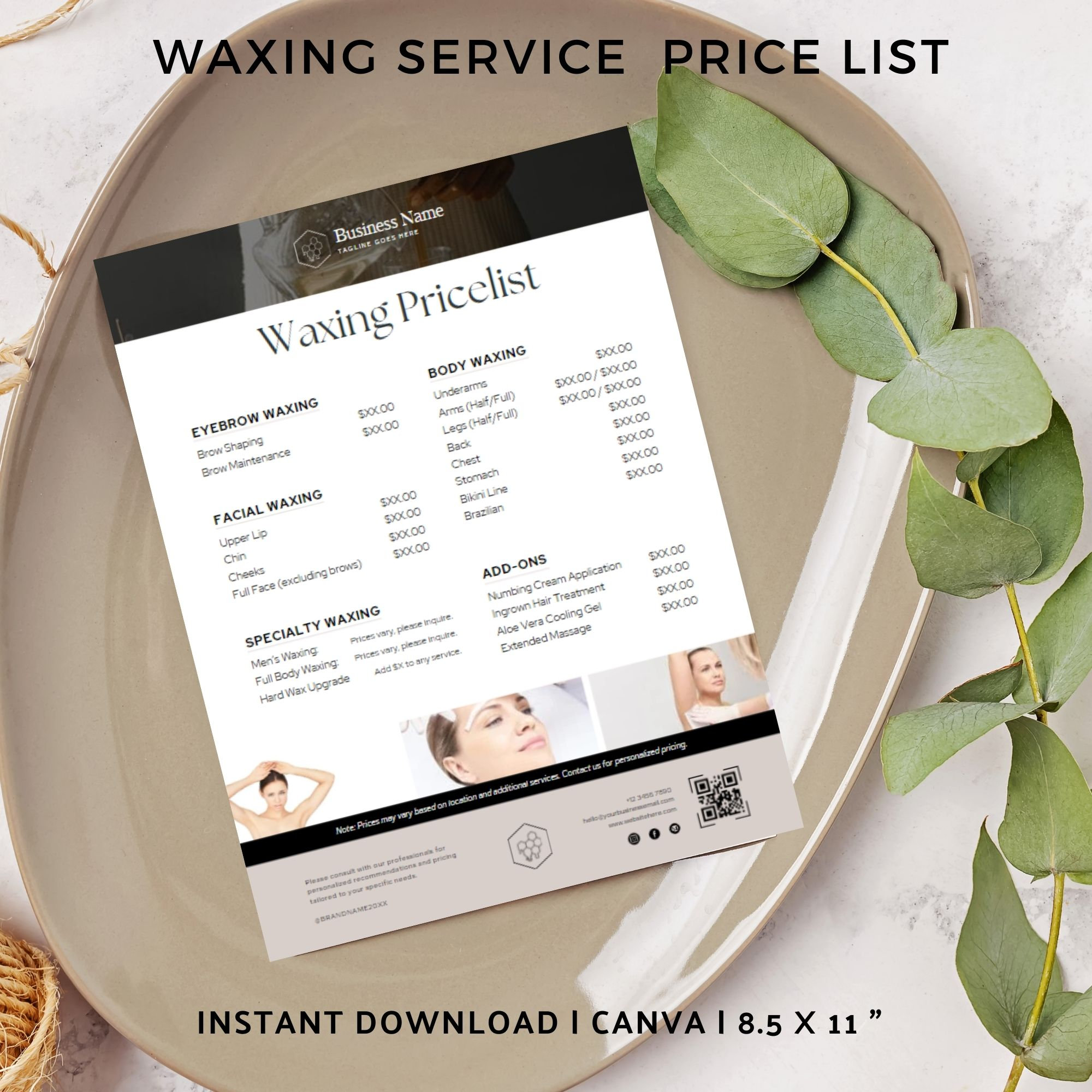 Waxing Services Price List Template Canva Brazilian Waxing Bikini Flyer ...