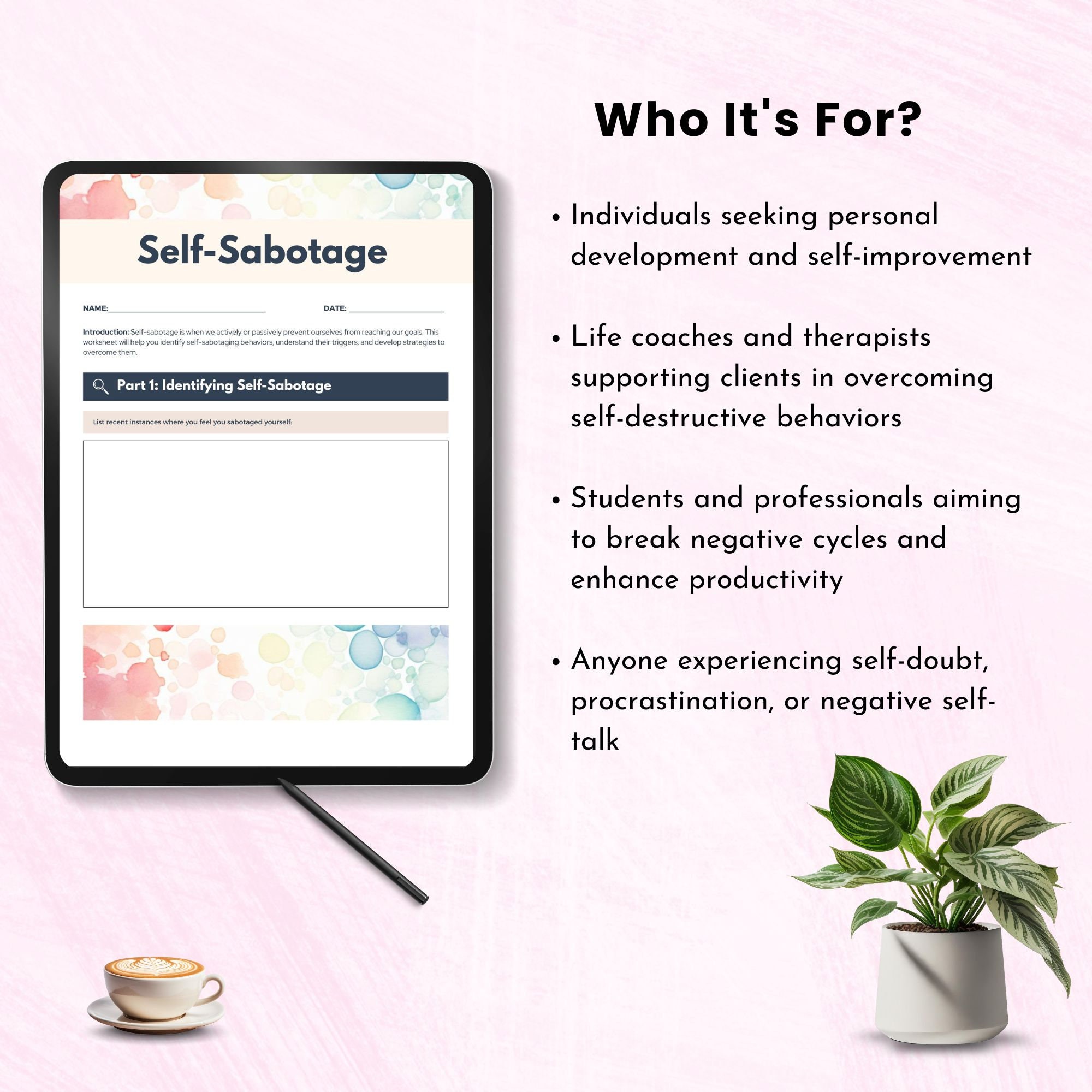 Self Sabotage Worksheets Template Canva Therapy Worksheets Self ...