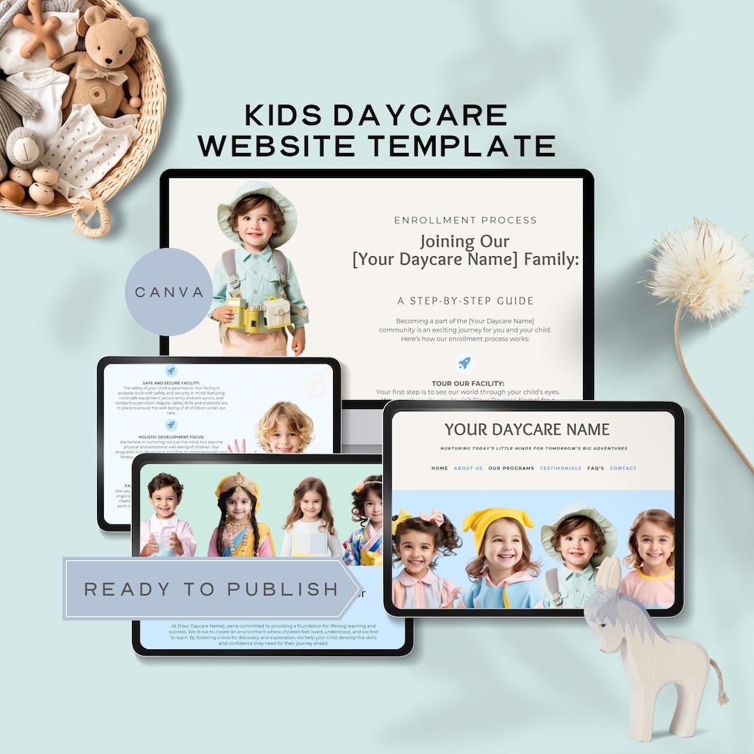 Kids Daycare Website Template Canva Childcare Nursery Provider Sales ...