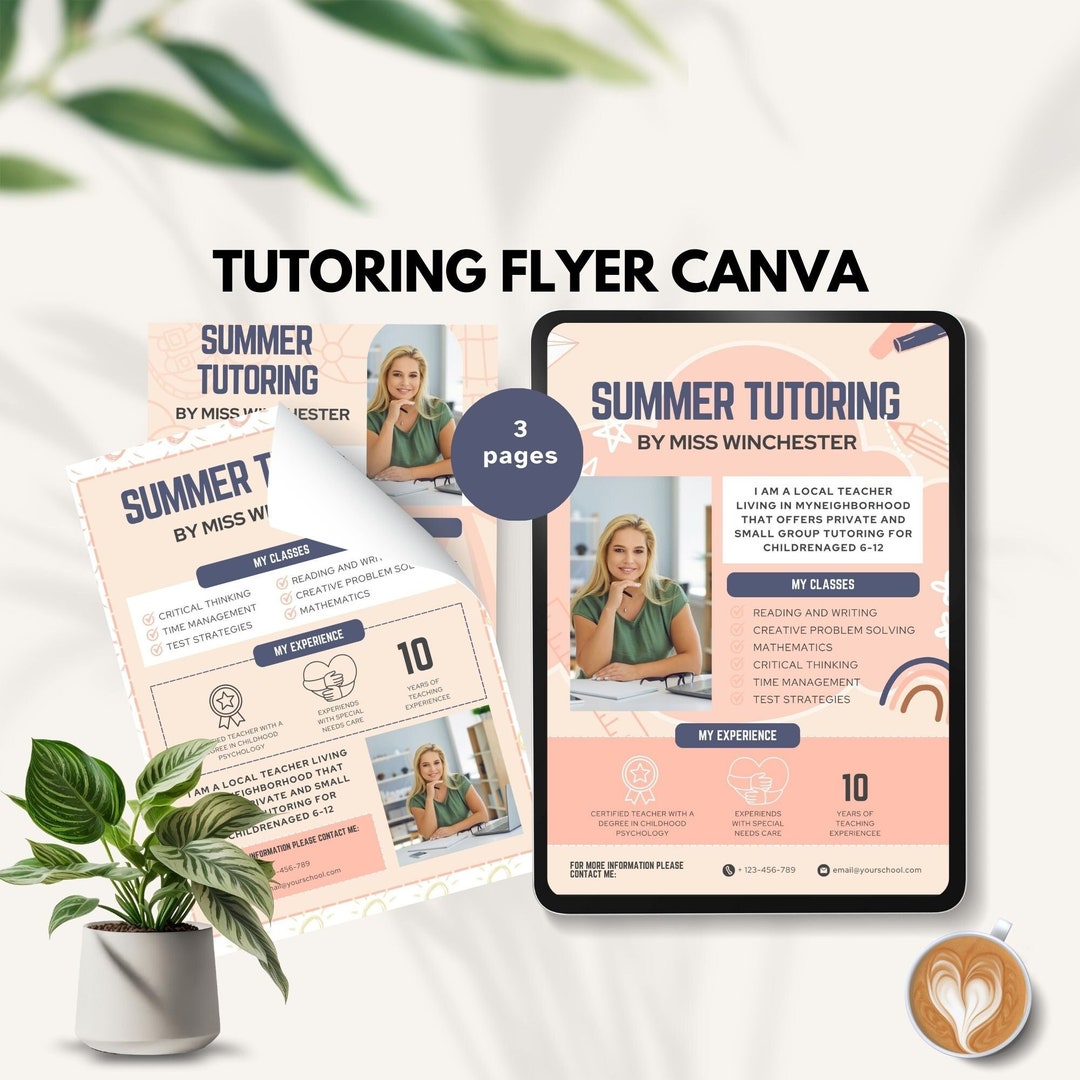 Tutoring Flyer Canva Summer Tutor Flyer Private Teacher Leaflet Online ...