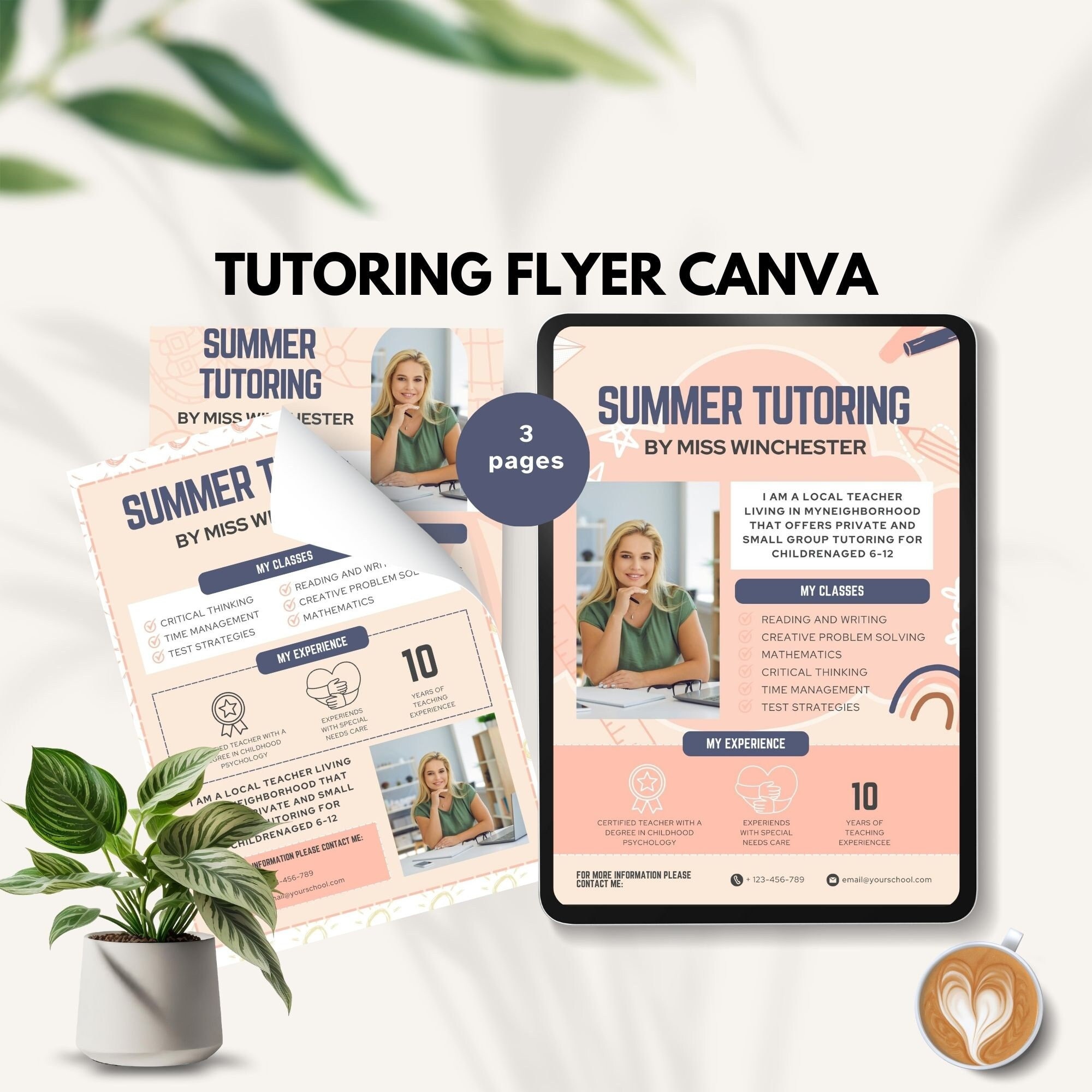 Tutoring Flyer Canva Summer Tutor Flyer Private Teacher Leaflet Online ...