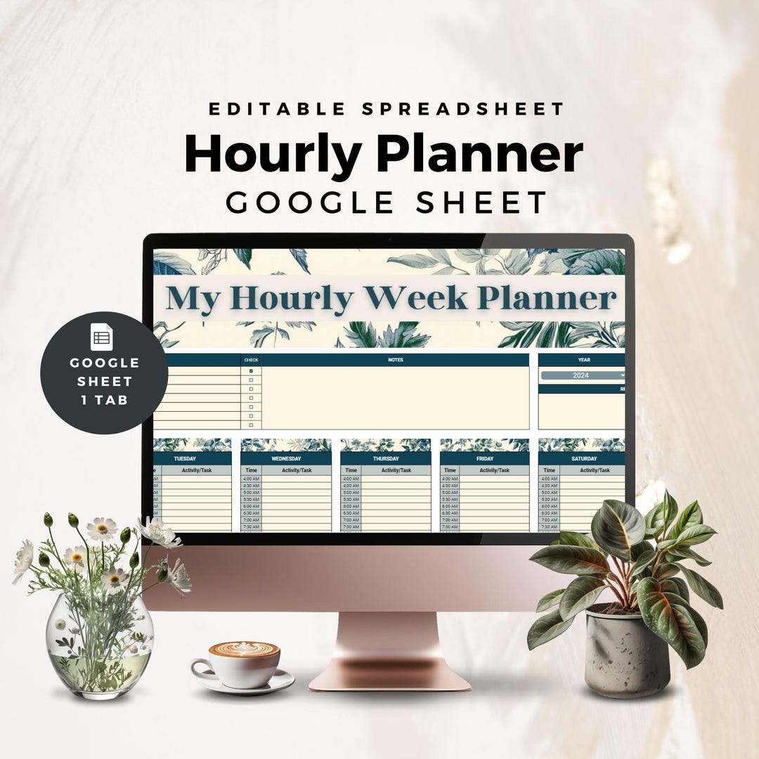 Hourly Planner Google Sheets Time Management Daily Schedule Organizer ...