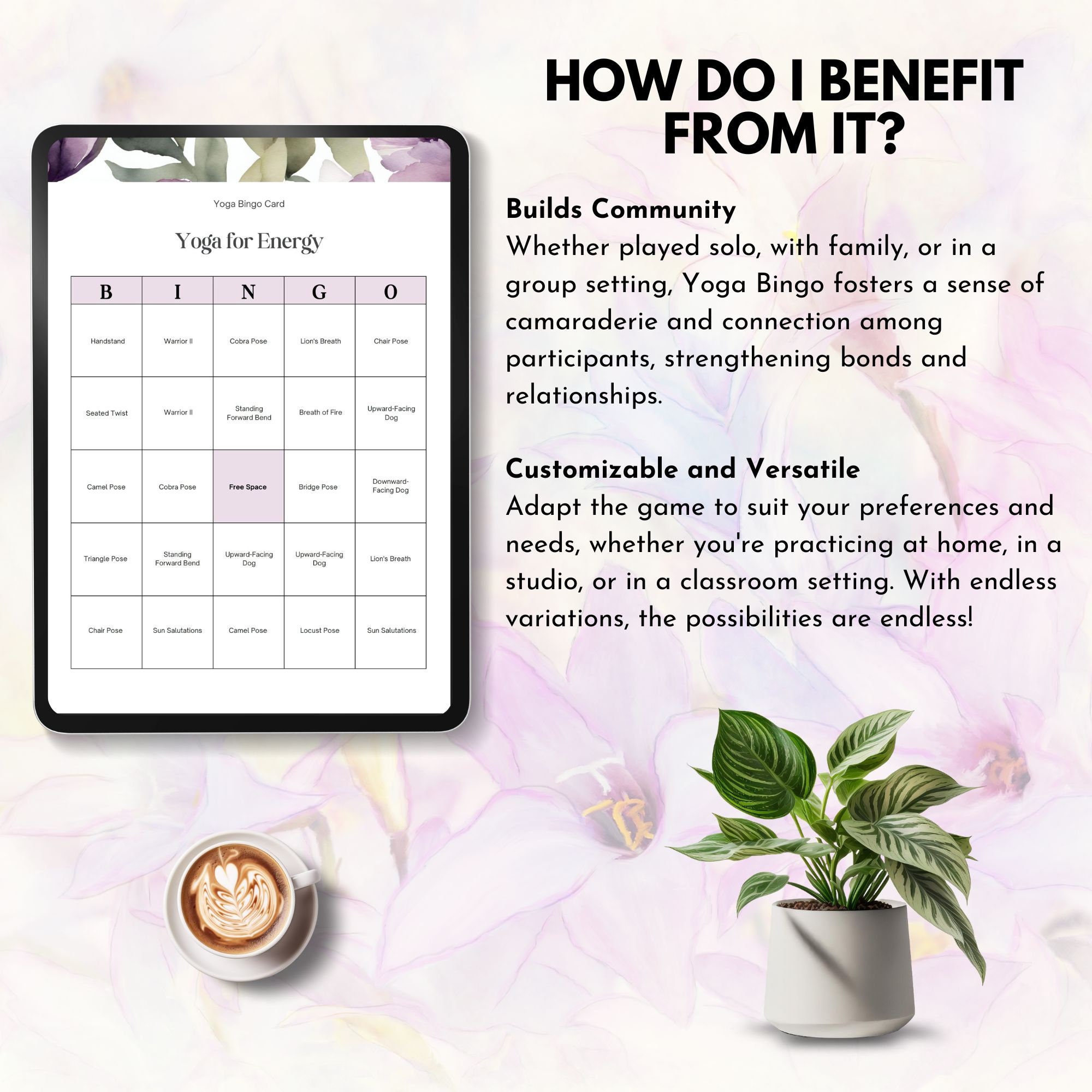 Yoga Bingo for Kids Yoga Game Printable Wellness Bingo Fitness Activity ...