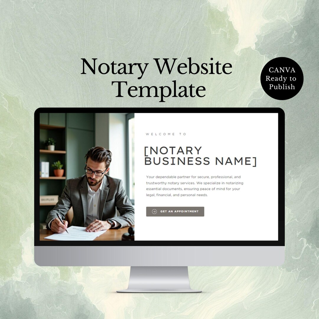 Notary Website Template for Canva, Simple Notary Public Business Web ...
