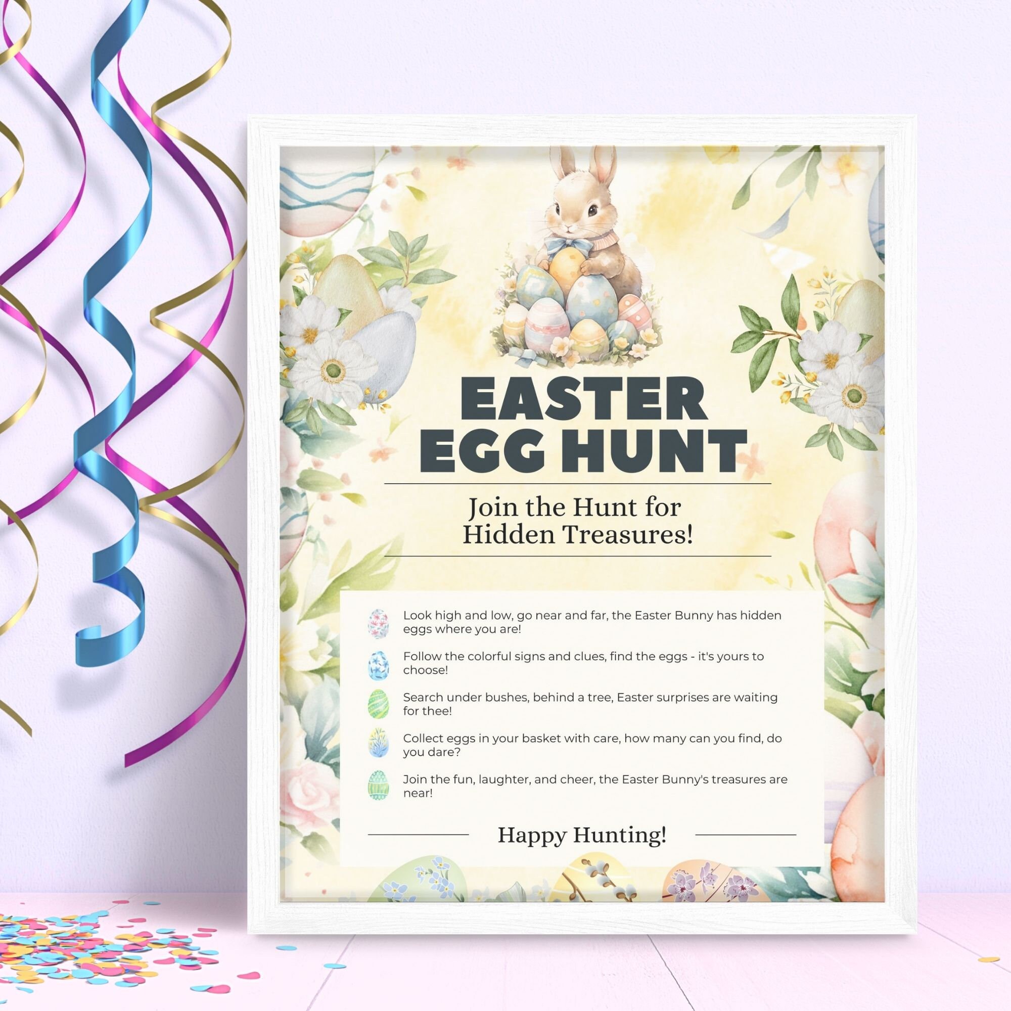 Printable Easter Egg Hunt Sign Kids Easter Bunny Yard Sign Easter Party ...