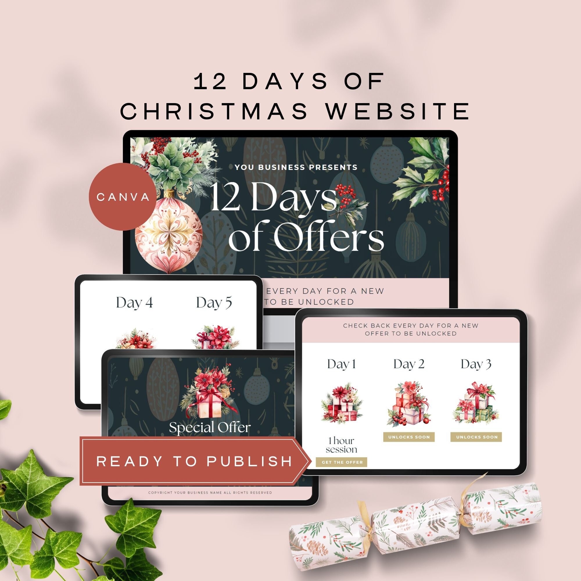 Canva Website Template Small Business Christmas Promo Offer Xmas Sales ...