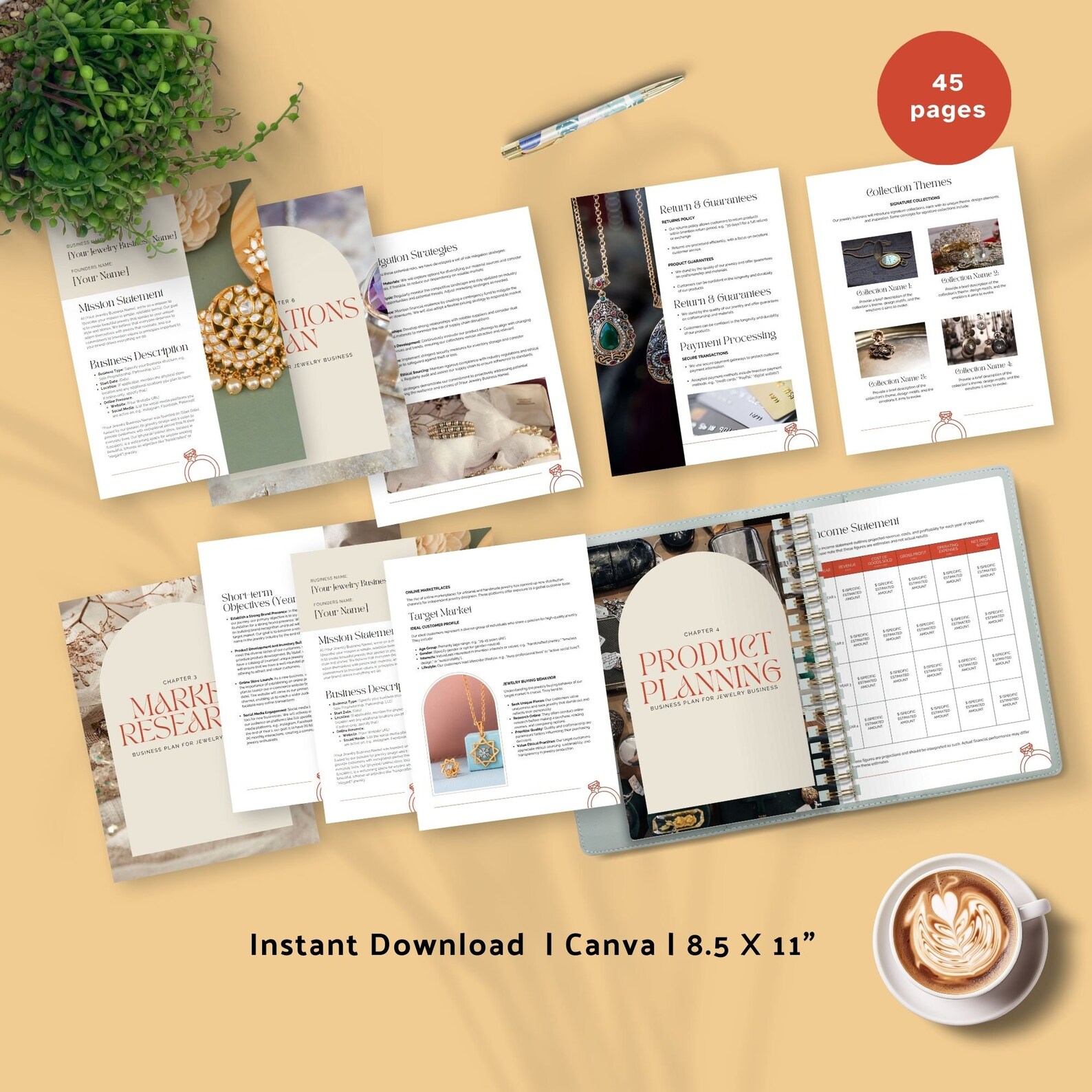 Jewelry Business Plan Template Canva Jewellery Small Business Planner ...