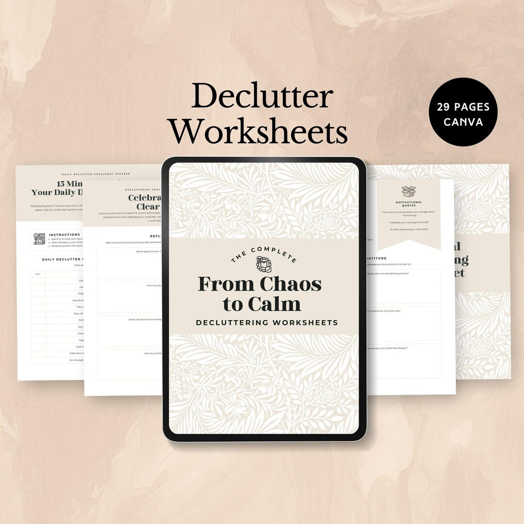 Declutter Worksheet Beige Neutral Home Organizer for Busy Mom Spring ...