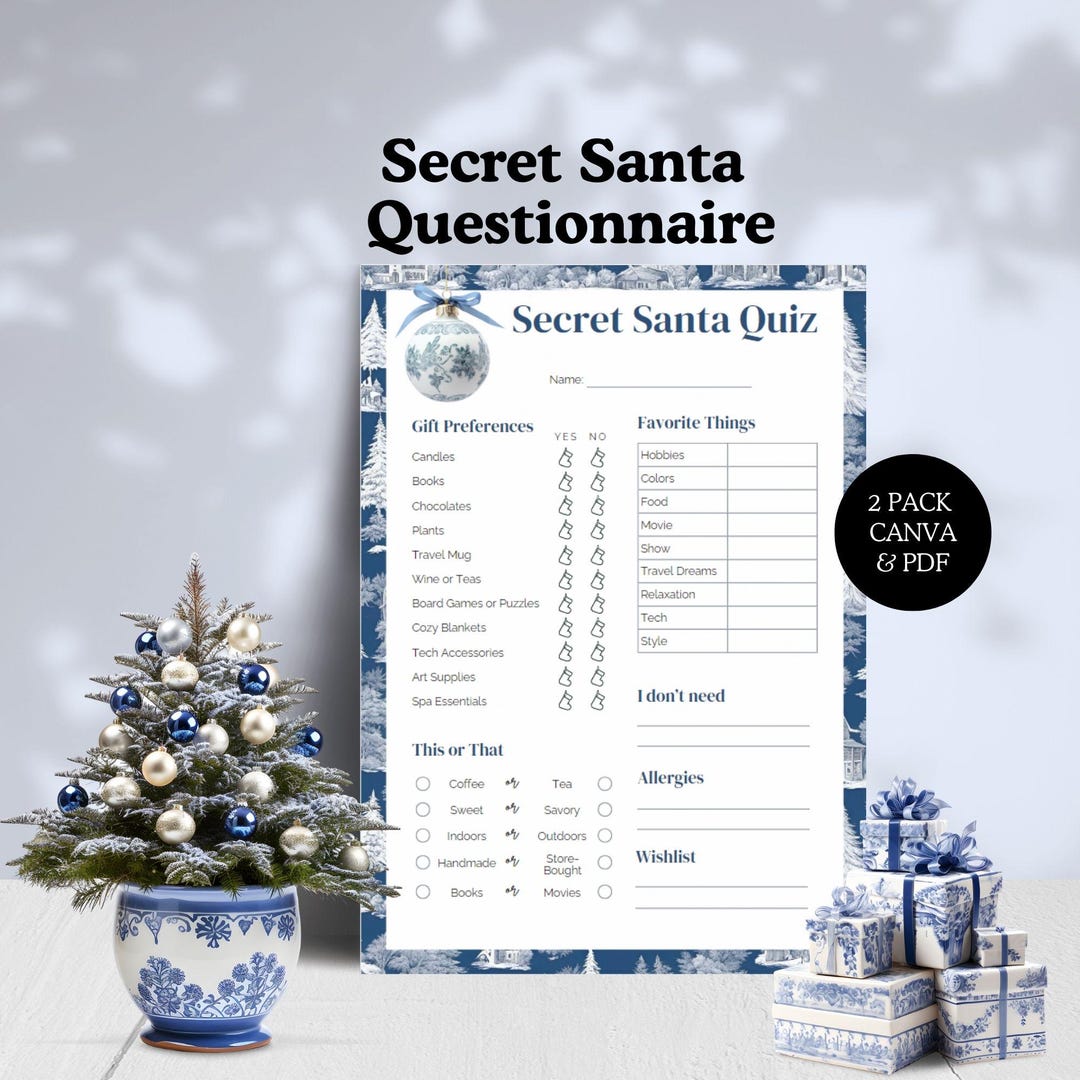 Coworker Secret Santa Questionnaire Family Christmas Gift Exchange Quiz ...