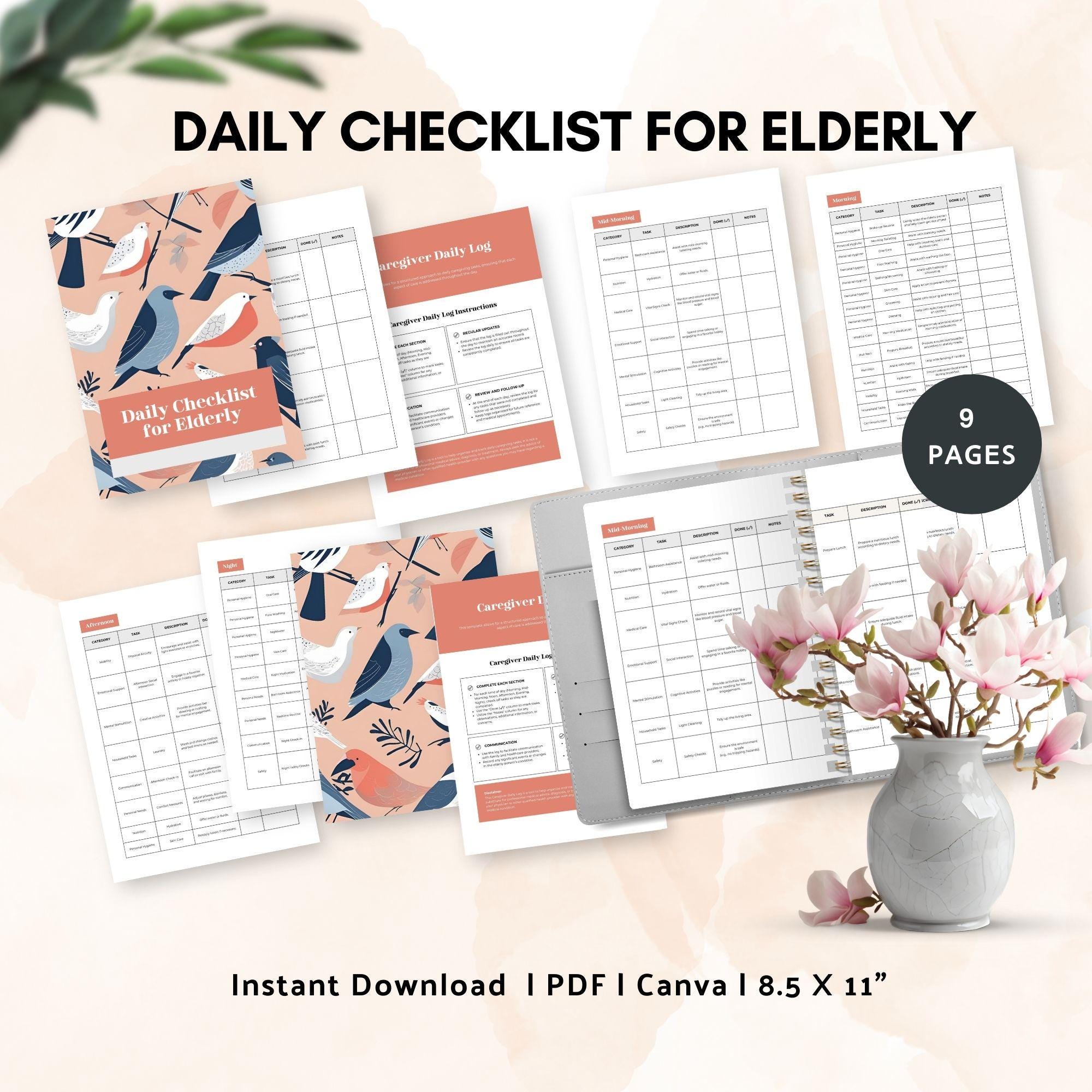 Daily Checklist for Elderly Caregiver Journal Senior Care Daily Tasks ...