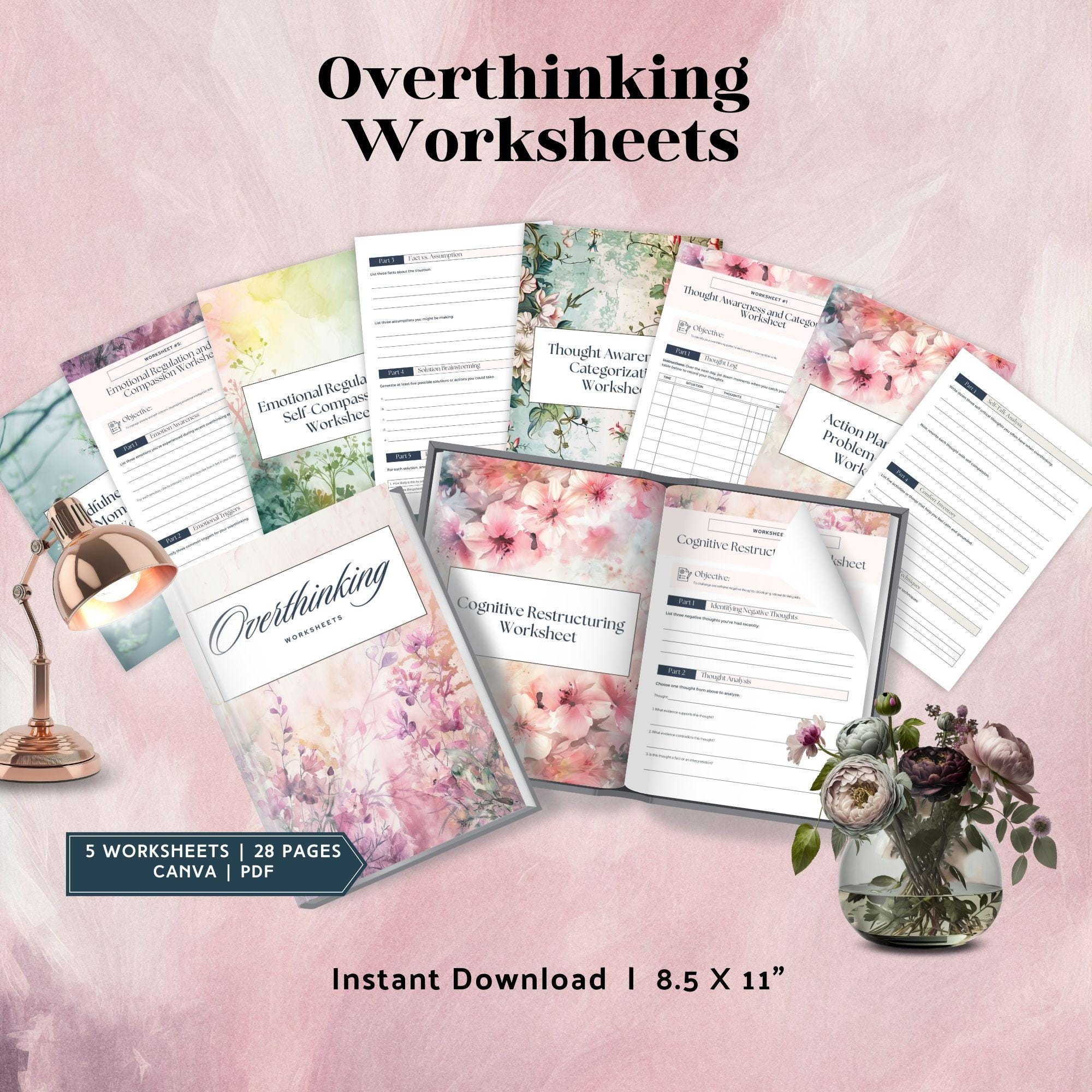 Overthinking Worksheets Teen Anxiety Workbook Coping Skill Journal ...