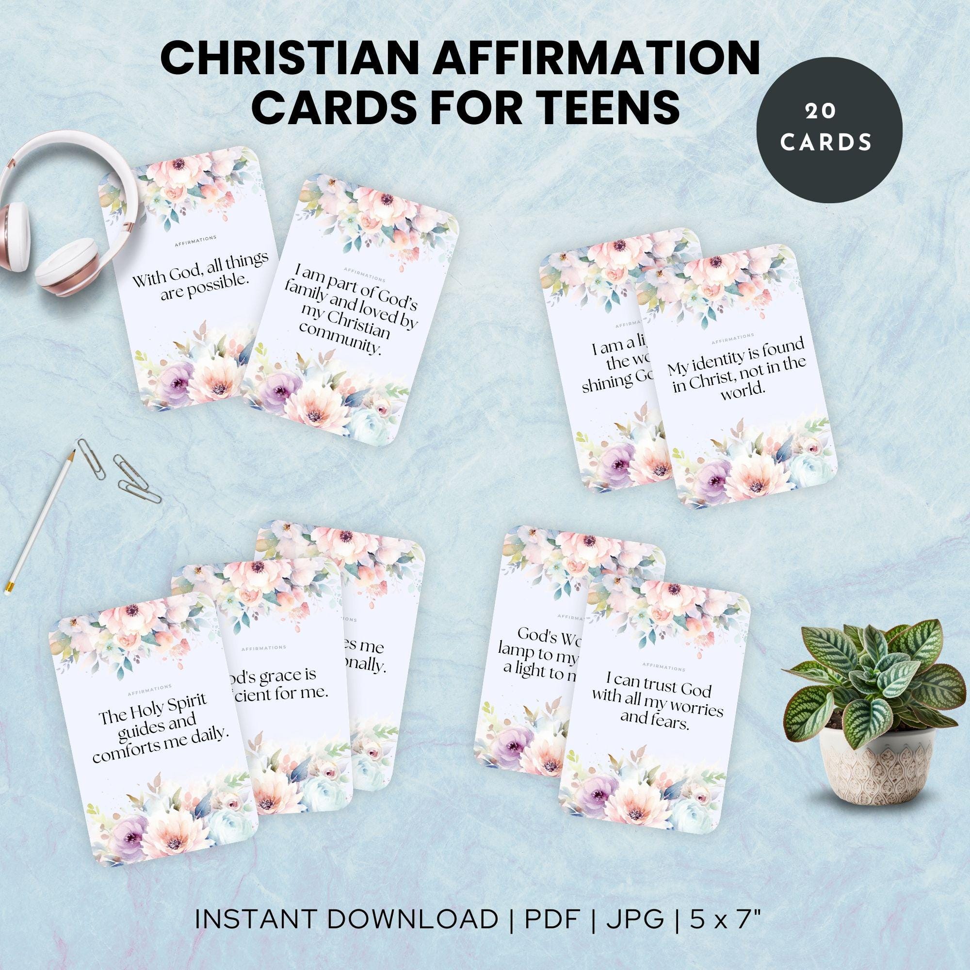 Christian Affirmation Cards for Teens Bible Verse Positive Quotes ...