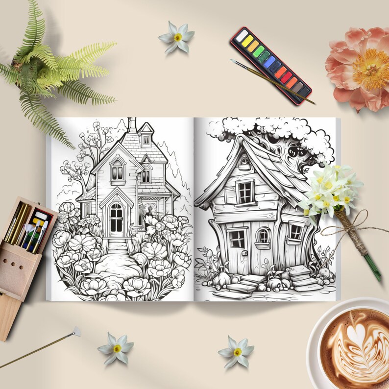 Cottagecore Coloring Book Pages Whimsical Flowers Coloring - Etsy