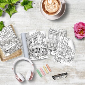 Small Town Coloring Book Hygge Coloring Page for Adult Coloring Sheet ...