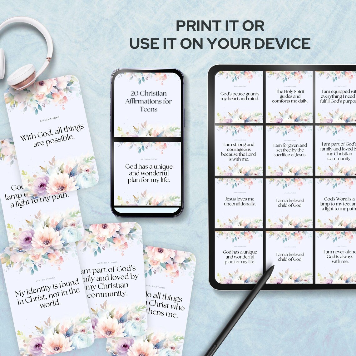 Christian Affirmation Cards for Teens Bible Verse Positive Quotes ...