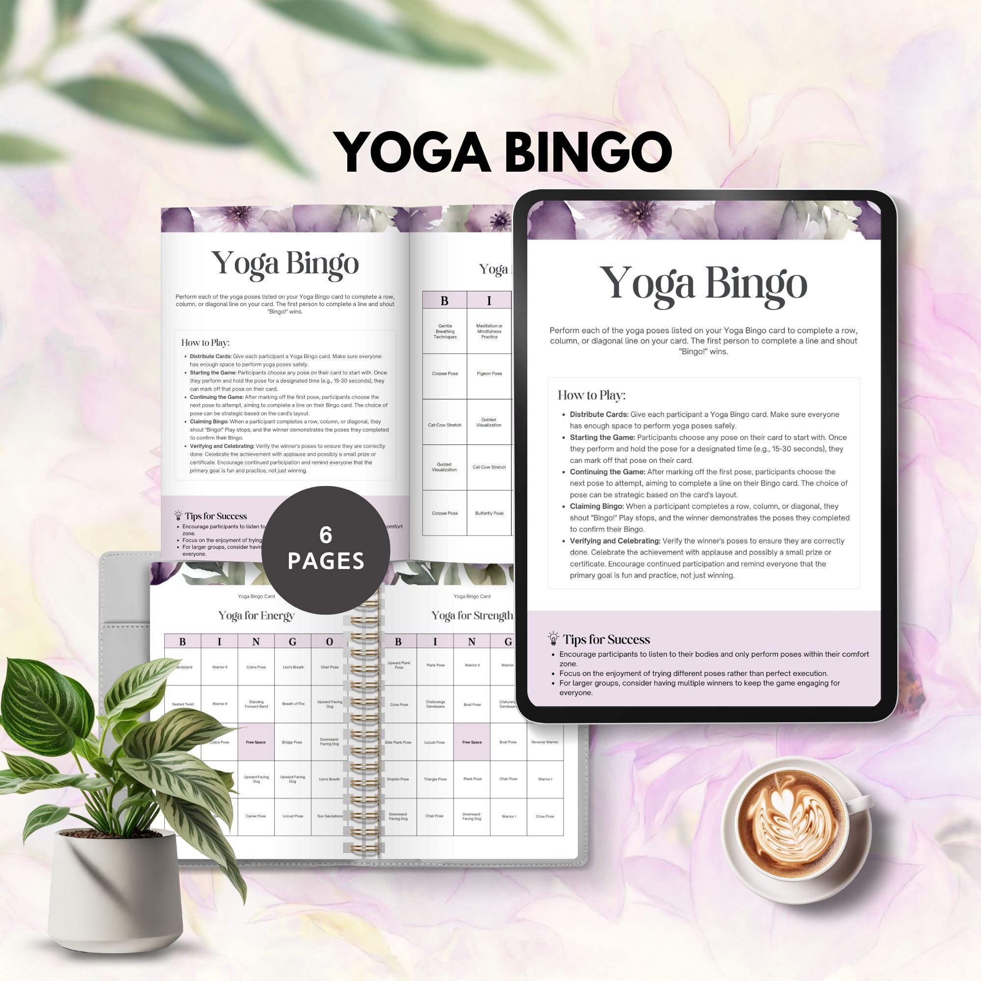 Yoga Bingo for Kids Yoga Game Printable Wellness Bingo Fitness Activity ...