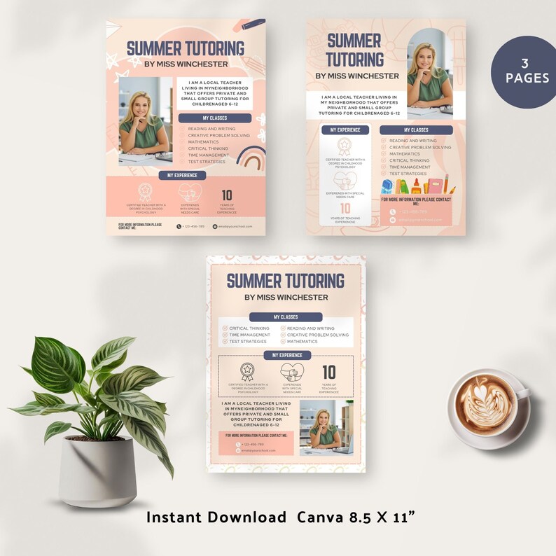 Tutoring Flyer Canva Summer Tutor Flyer Private Teacher Leaflet Online ...