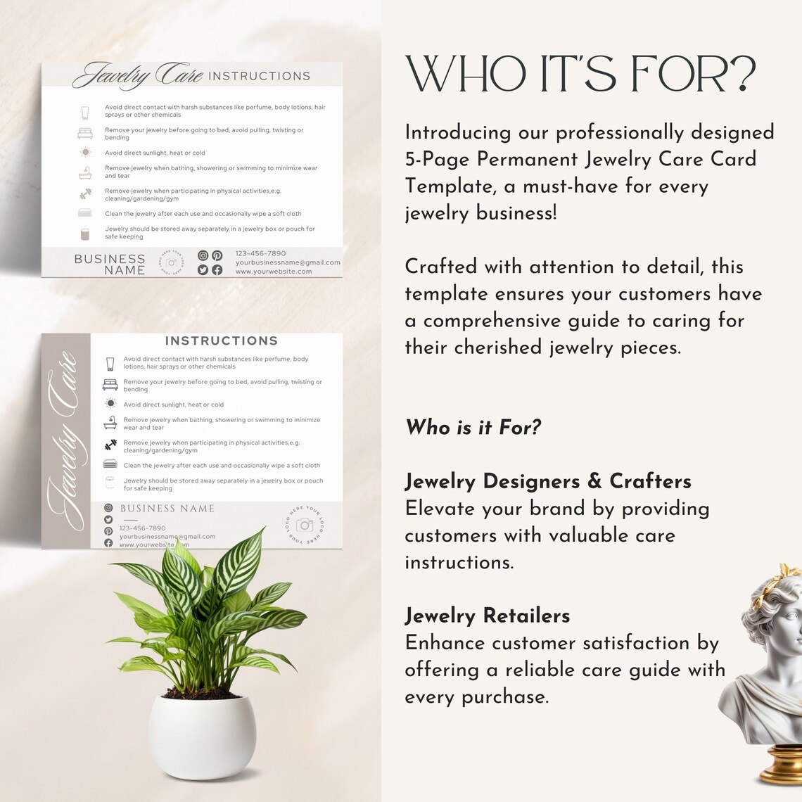 Permanent Jewelry Care Card Template Jewellery Printed Instruction ...