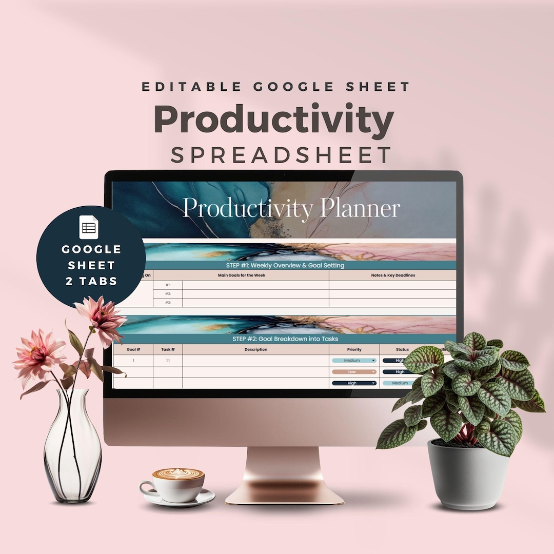 Productivity Spreadsheet Weekly Planner Google Sheet Task Tracker ...