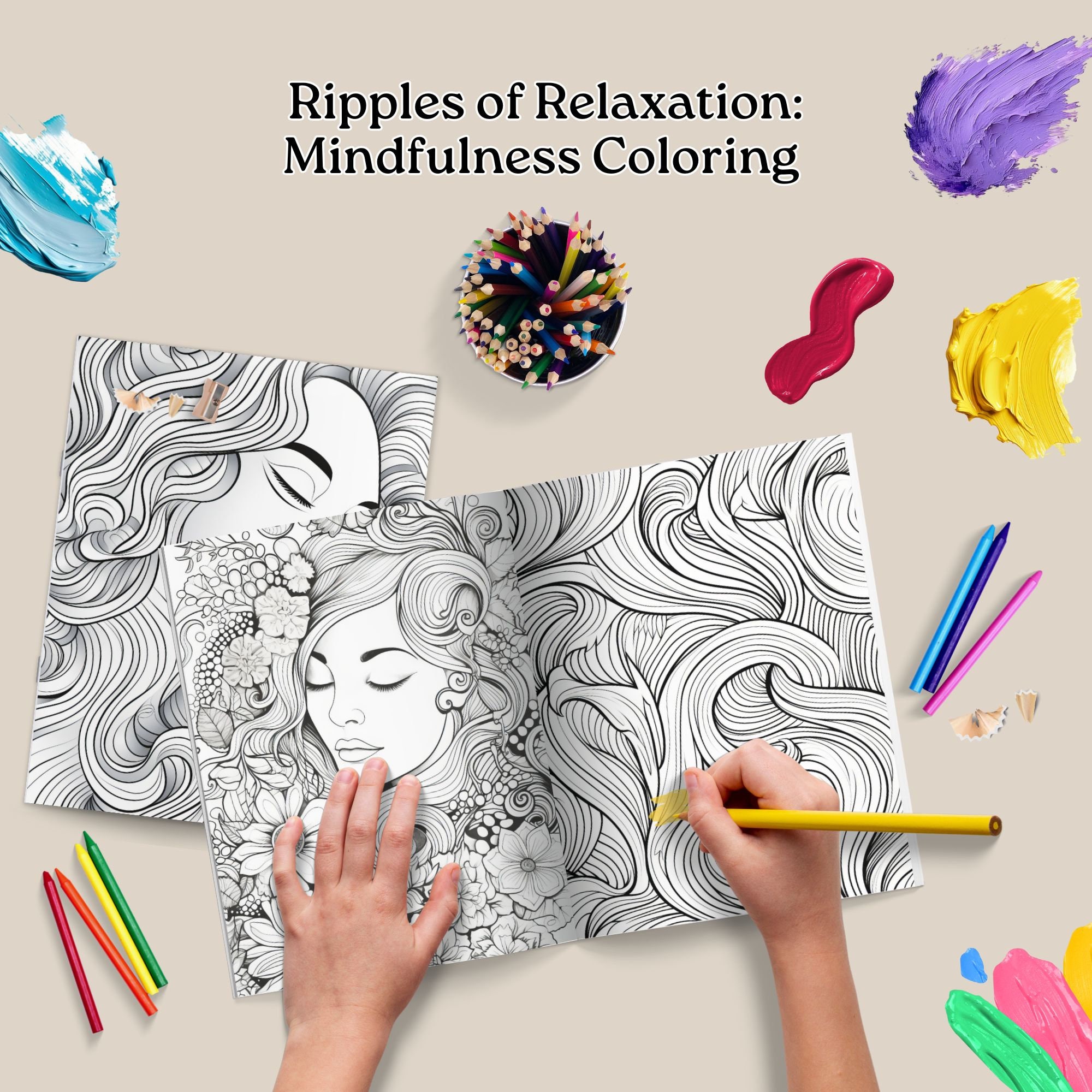Mindfulness Coloring Pages Colored for Adults Women Portrait - Etsy