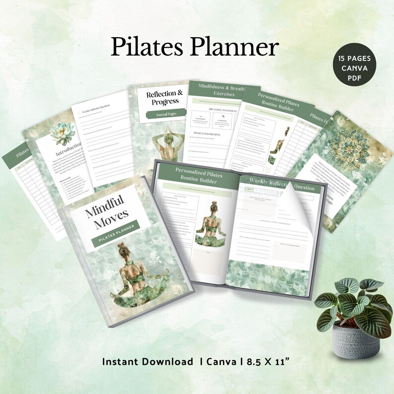 Pilates Planner Template Fitness Wellness Tracker Exercise Routine ...