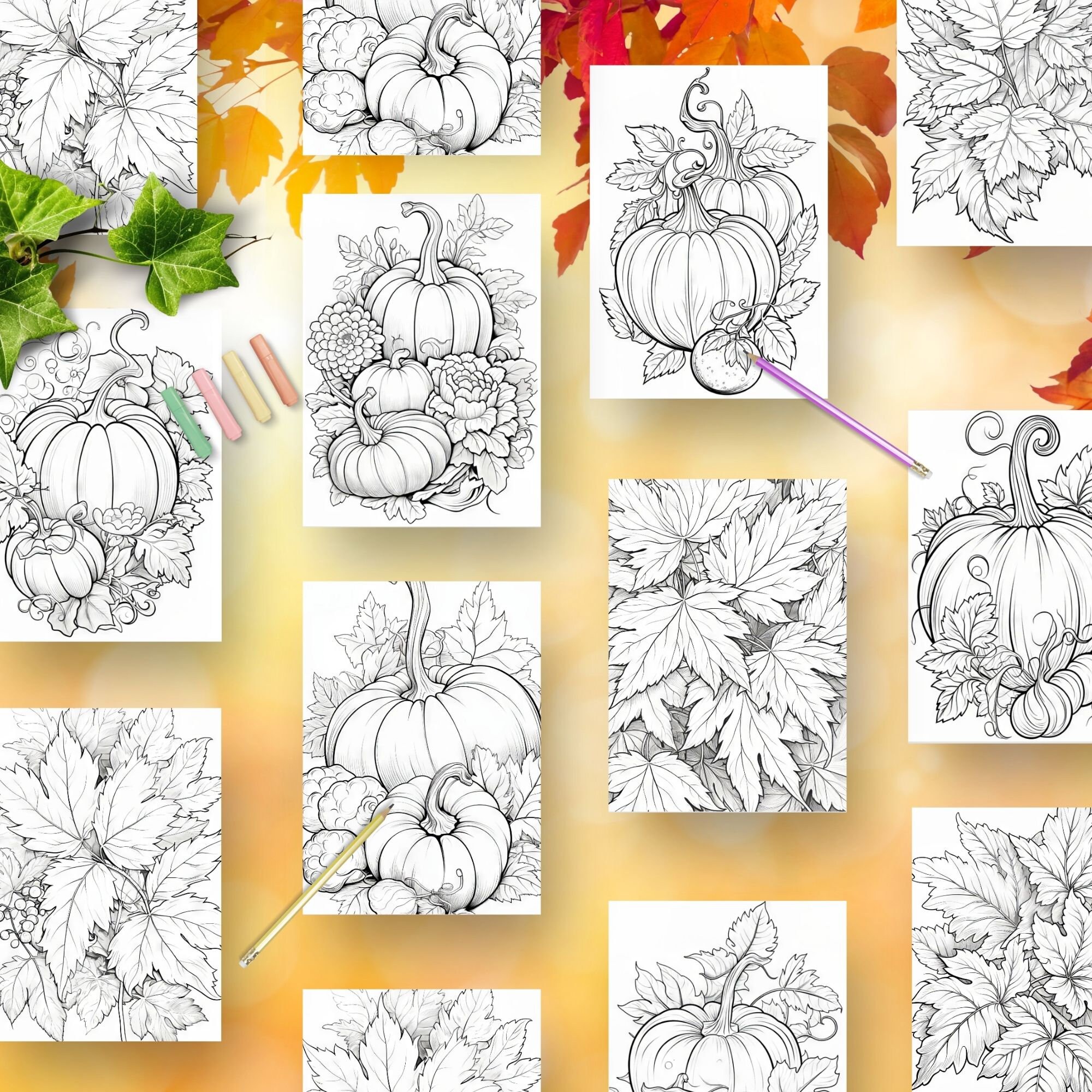 Autumn Coloring Pages for Adults Fall Autumn Coloring Book Floral ...