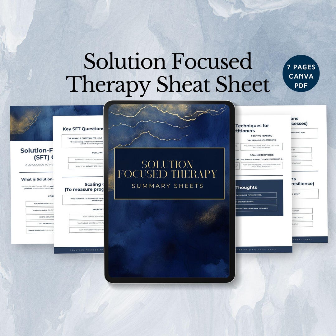 Solution Focused Therapy Cheat Sheet SFBT Questions Worksheet Mental ...