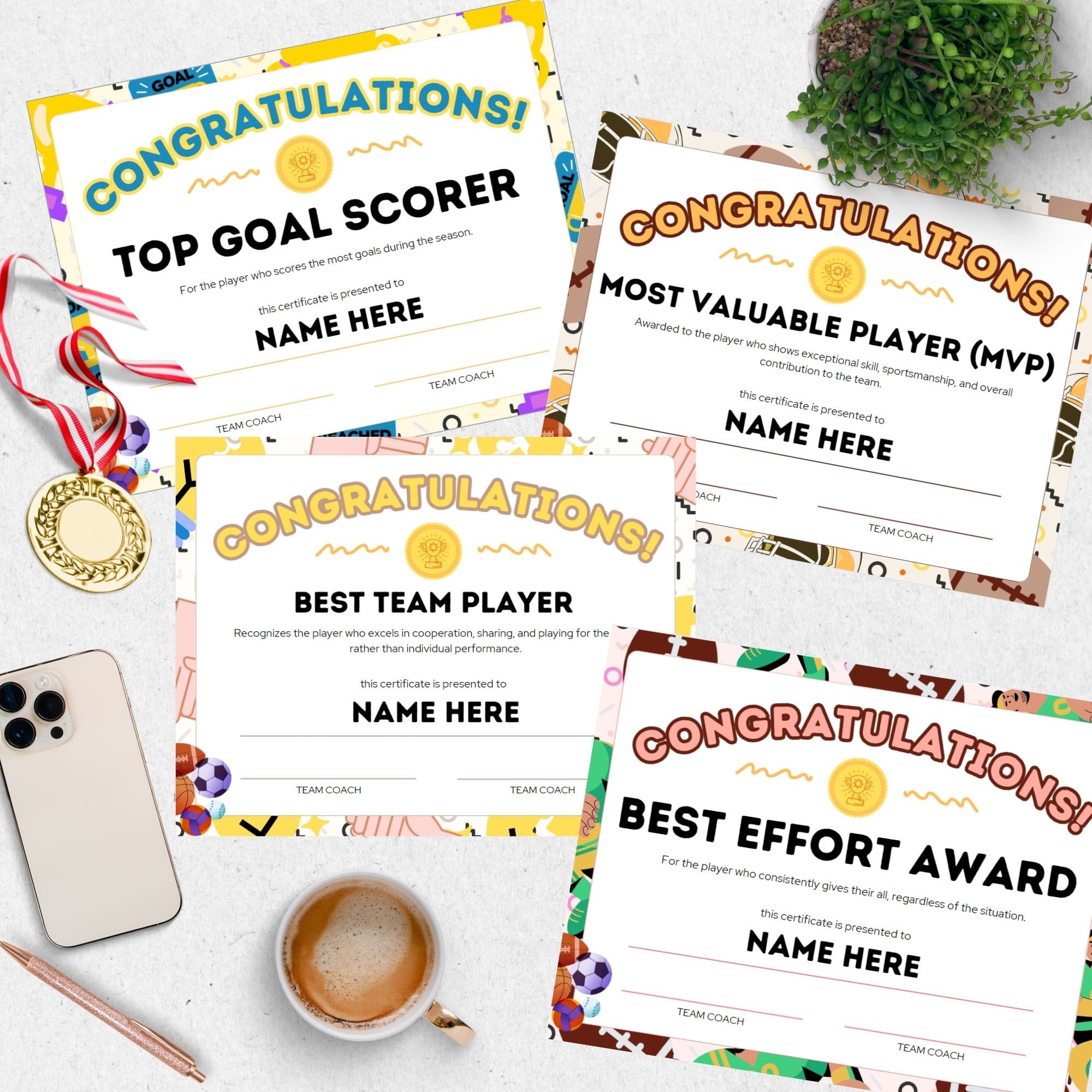 Football Certificate Editable Template Canva End of Season Award ...